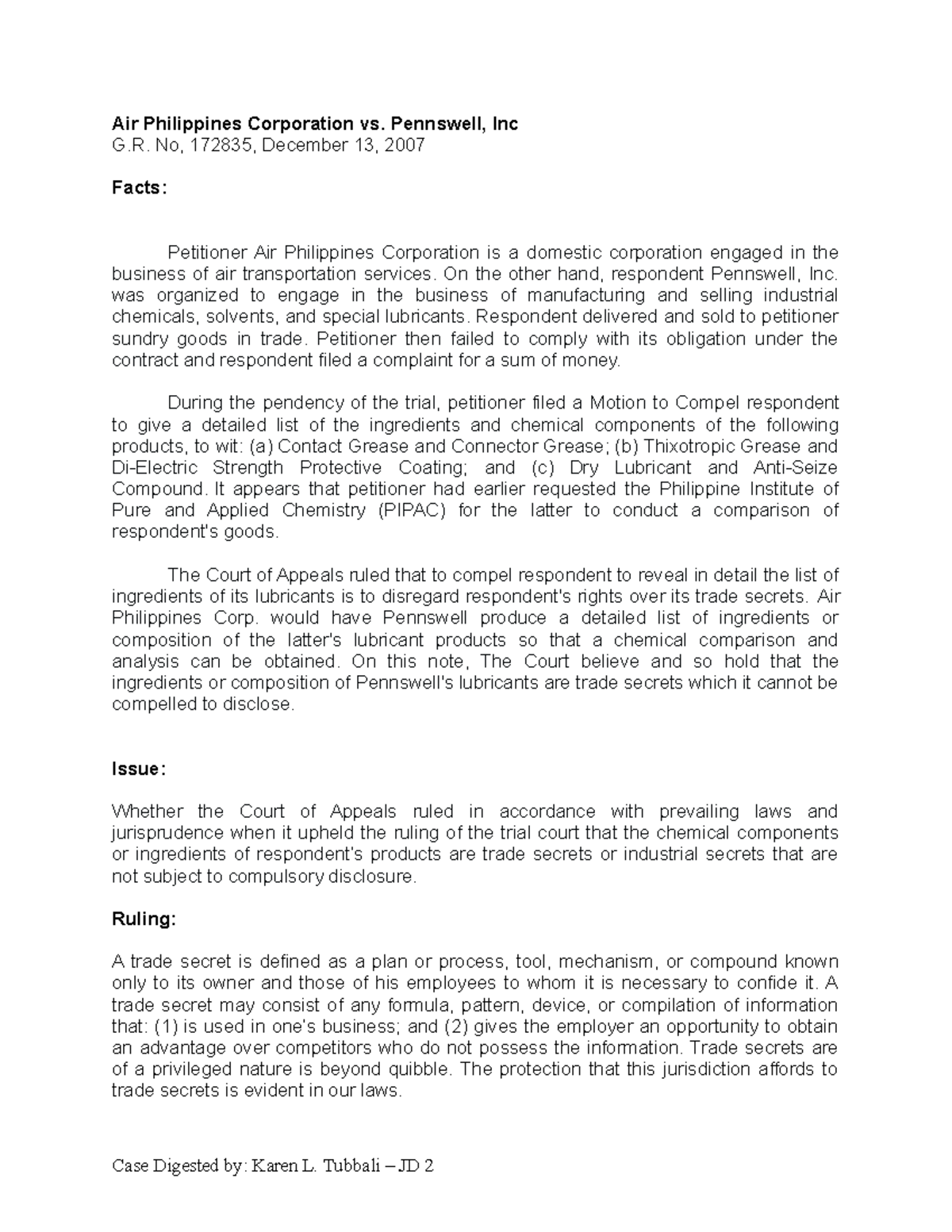 AIR V. Pennswell - NAT RES CASE DIGEST - Air Philippines Corporation vs ...