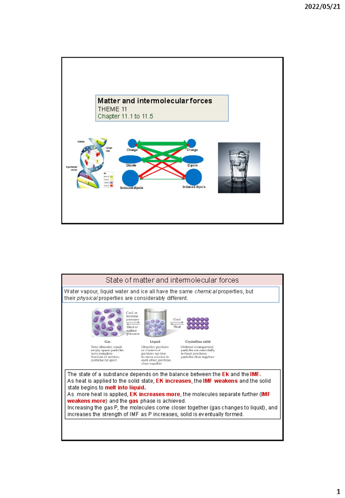 Theme 11 Matter and Intermolecular forces - Matter and intermolecular ...