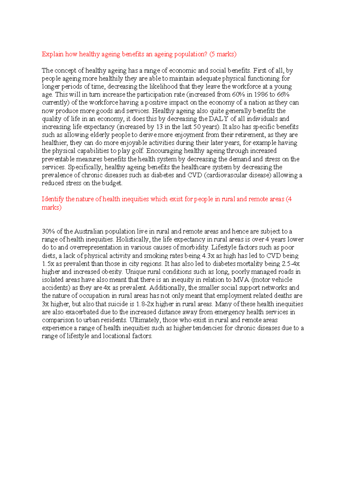 PDHPE Homework Examples - Explain how healthy ageing benefits an ageing ...