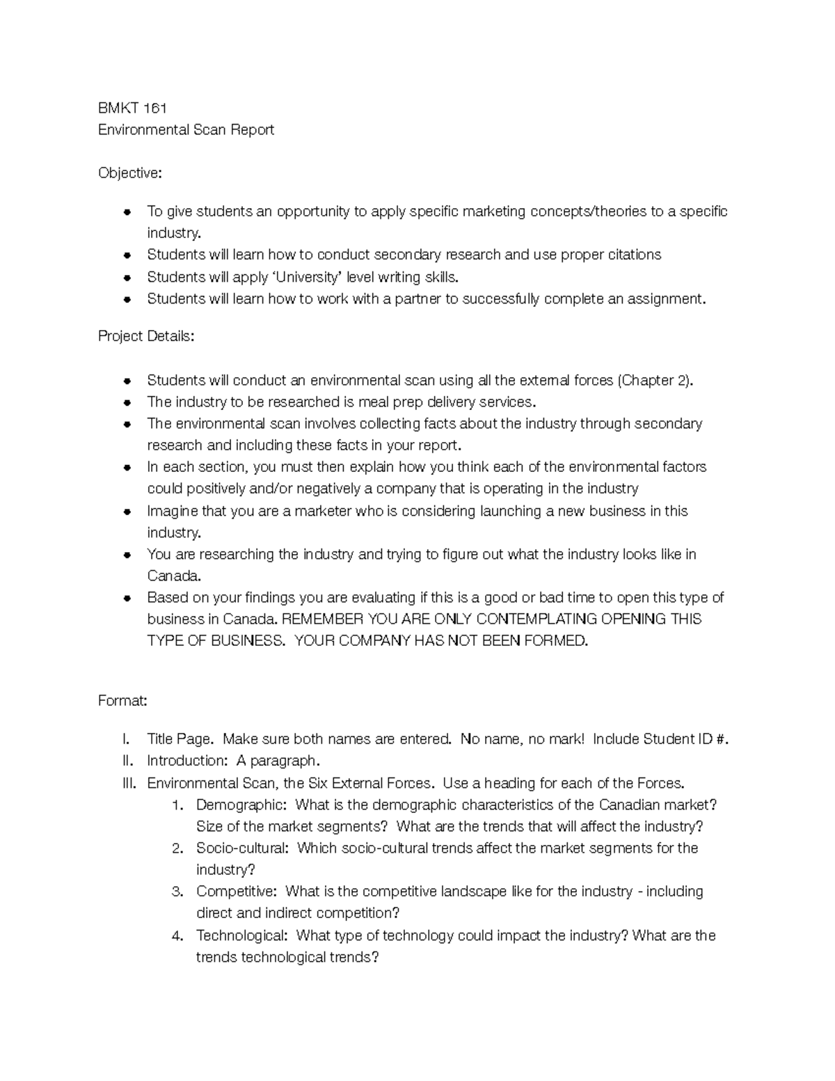 BMKT 161 Environmental Scan Report Assignment Details - BMKT 161 ...