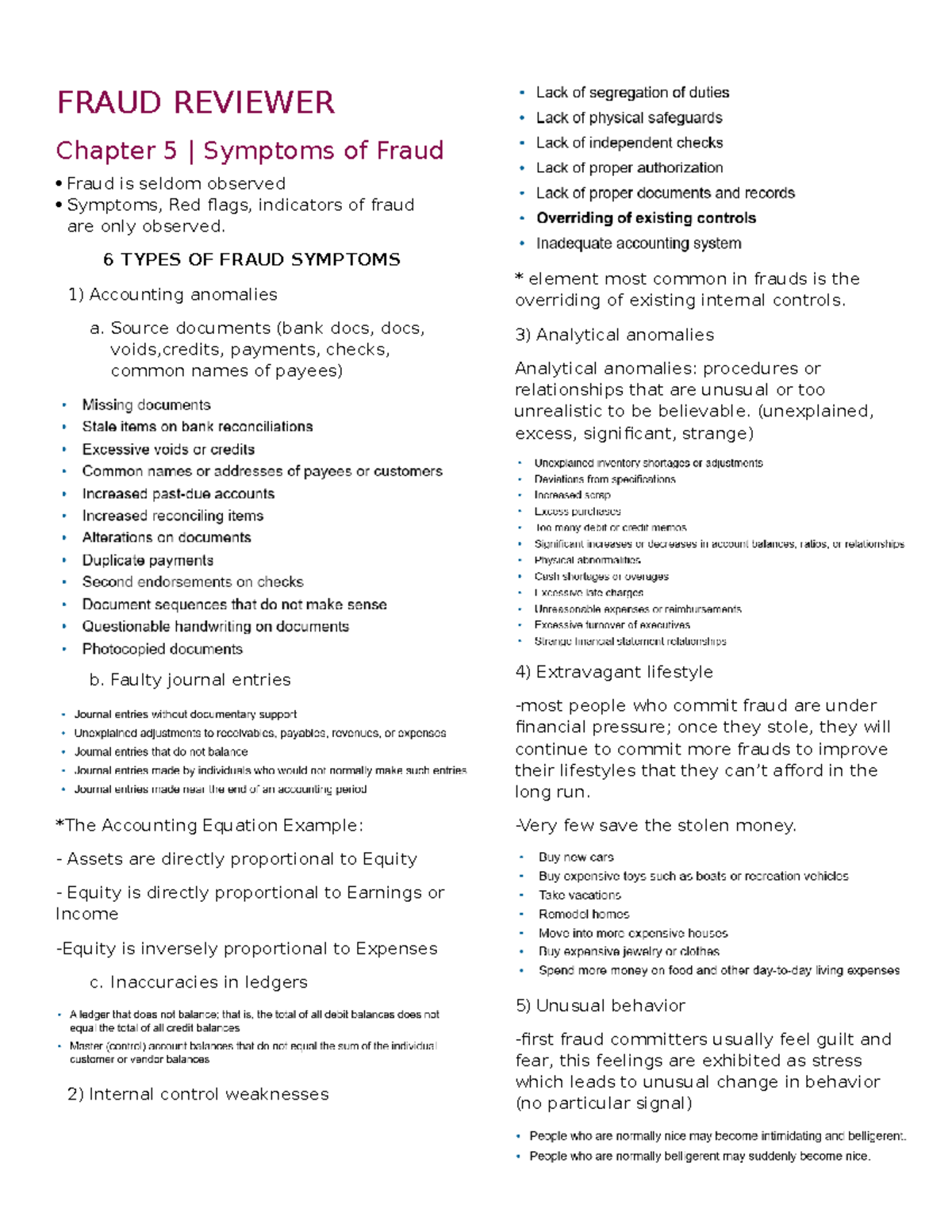 Fraud Reviewer c5 - FRAUD REVIEWER Chapter 5 | Symptoms of Fraud Fraud ...