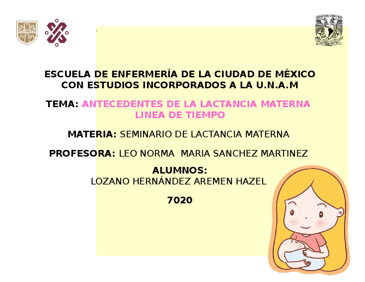 Linea de tiempo Lactancia Materna Lozano Aremen 7020 - . ESCUELA DE ...
