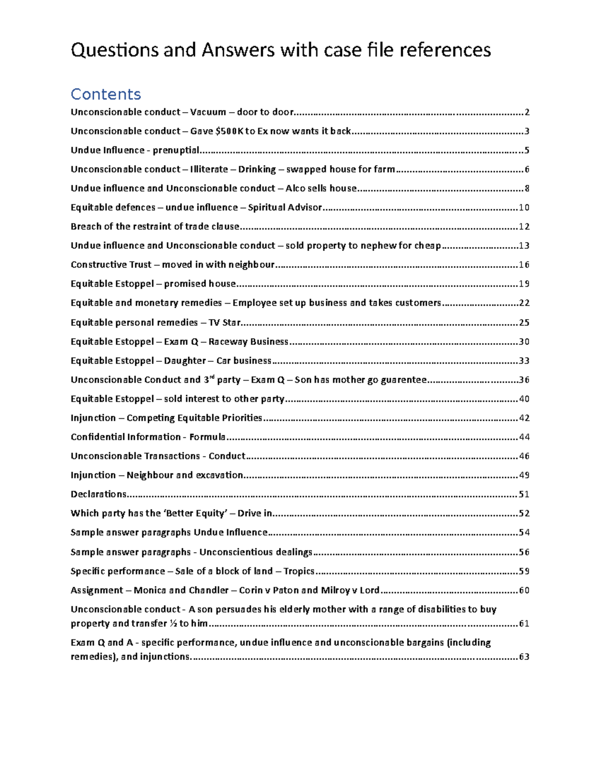Exam Prep Equity Tutorial Questions With Extensive Answers Includes Case References