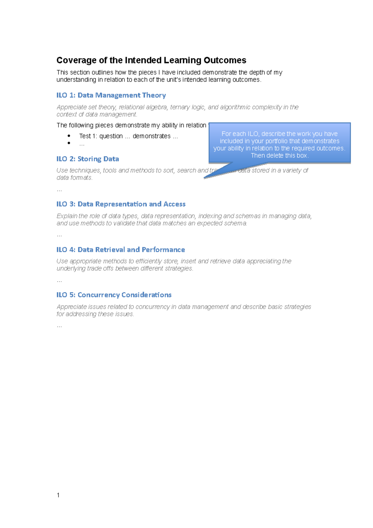 Learning Summary Report Template 15 Coverage Of The Intended Learning Outcomes This Section 