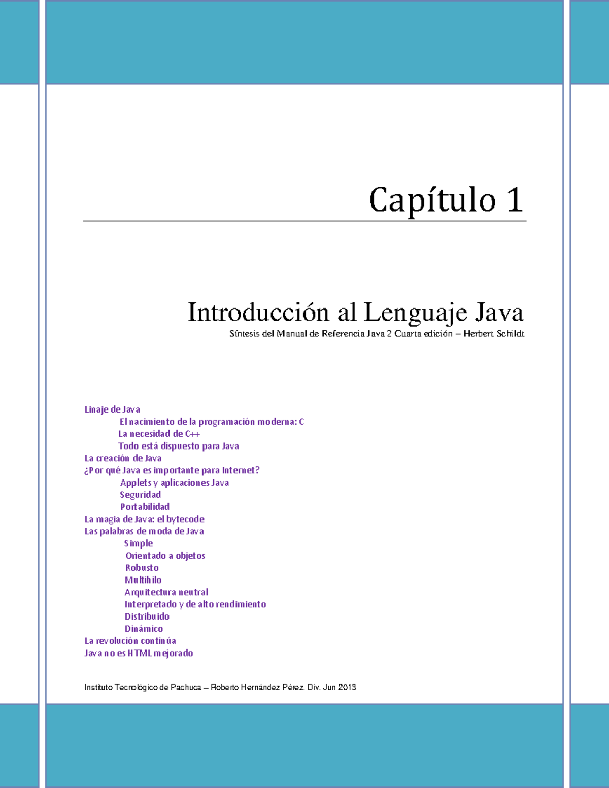 Introducción - Capítulo 1 Introducción al Lenguaje Java Síntesis del ...