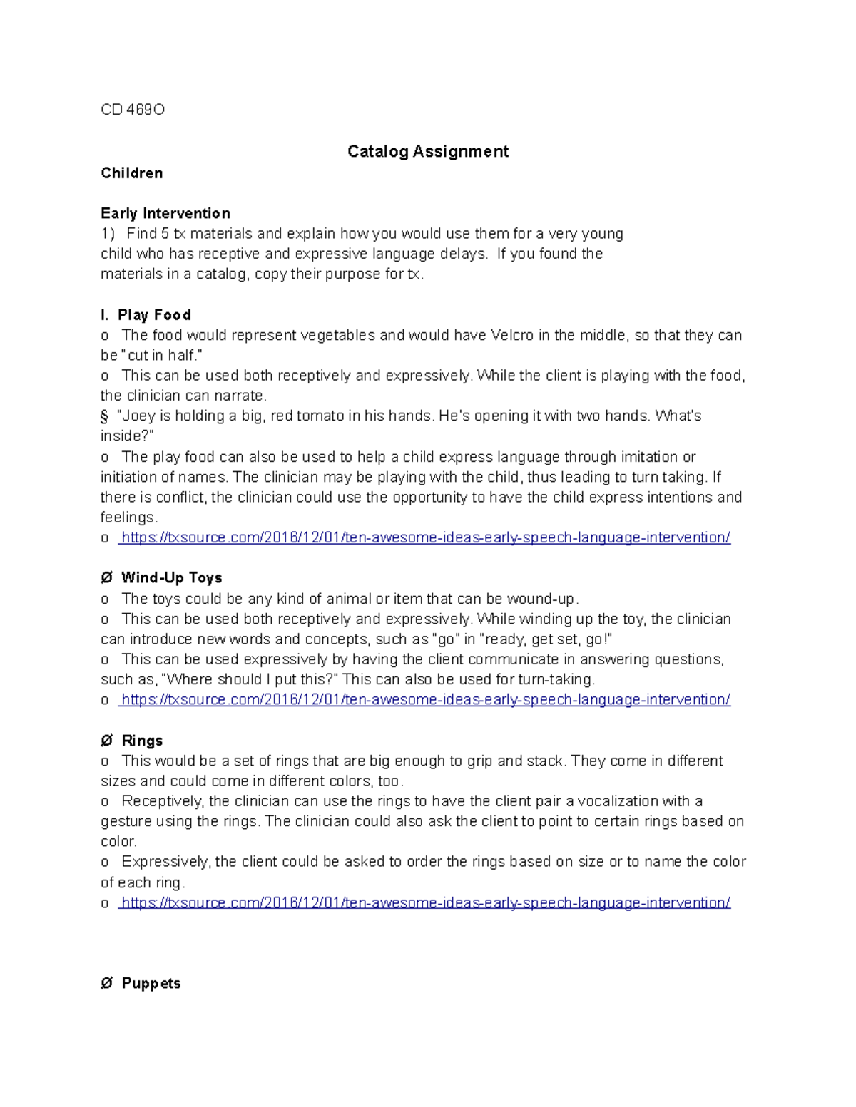 Catalog Assignment - CD 469O Catalog Assignment Children Early ...