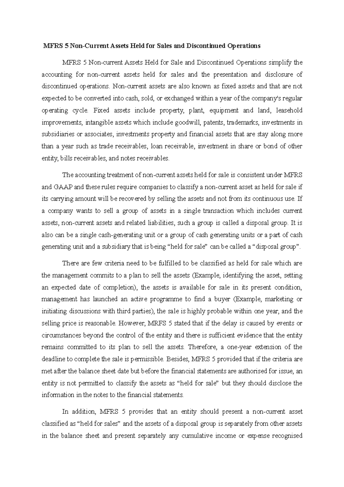 MFRS 5 & MFRS 116 Explanation - MFRS 5 Non-Current Assets Held for ...