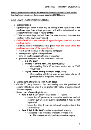 Tutorial 1 Question 1 Summary - Land Law II - Studocu