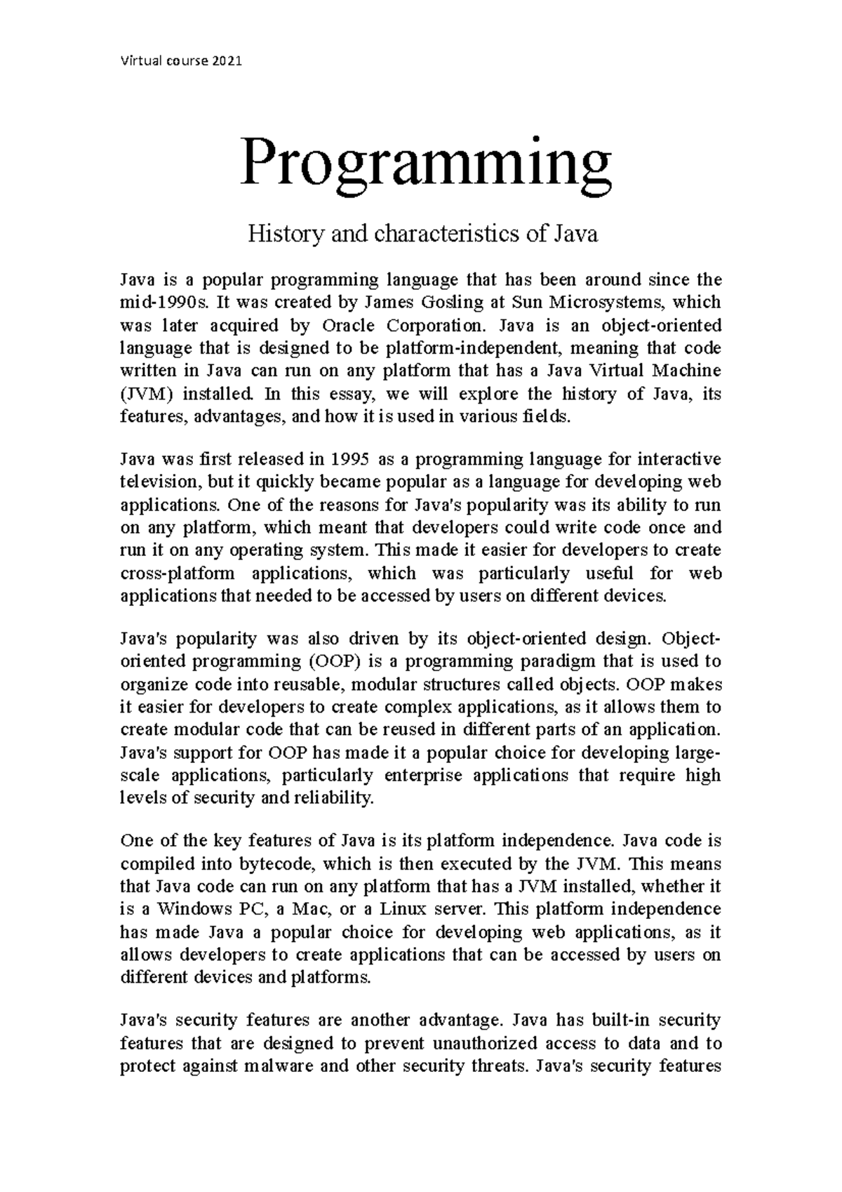 JAVA - Descripción de Java - Virtual course 2021 Programming History ...