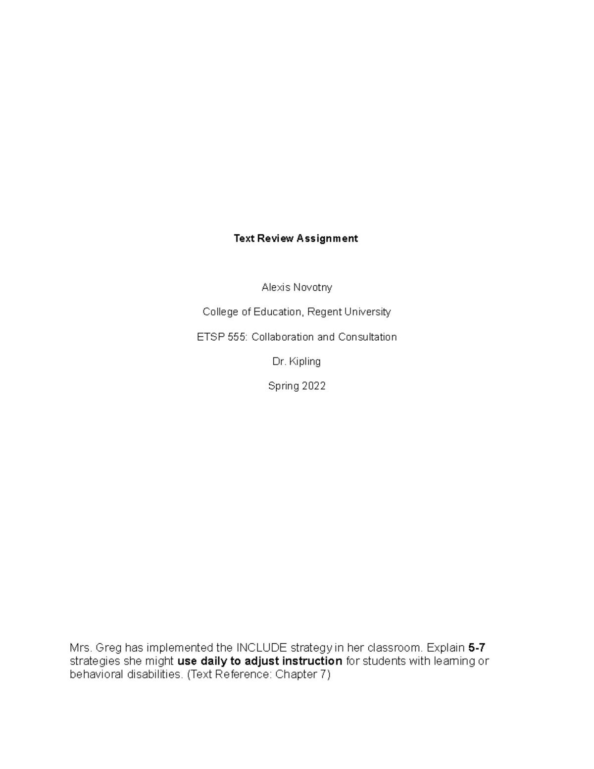 ETSP555 Text Review Assignment - Text Review Assignment Alexis Novotny ...