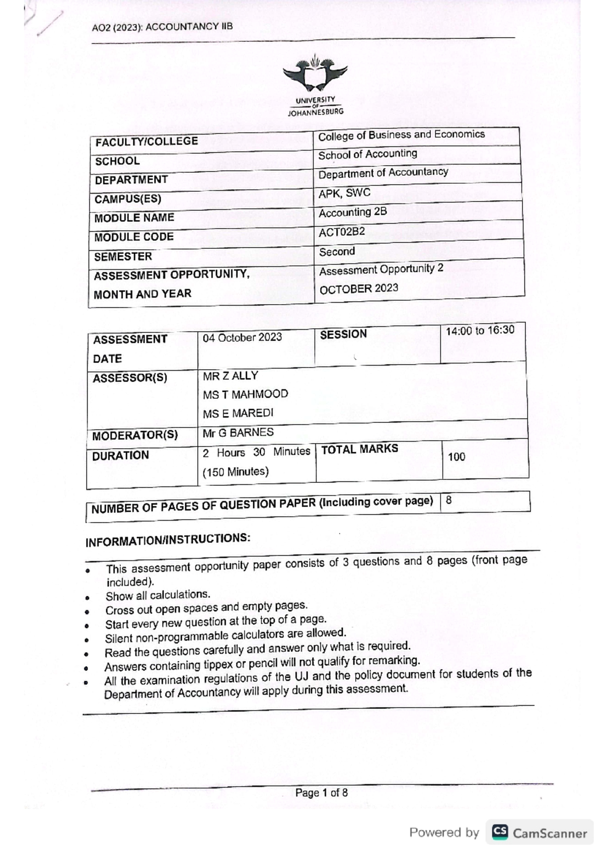 Acc 2B AO2 2023 - Acc 2B Assessment 2 2023 - AO2 (2023): ACCOUNTANCY ...