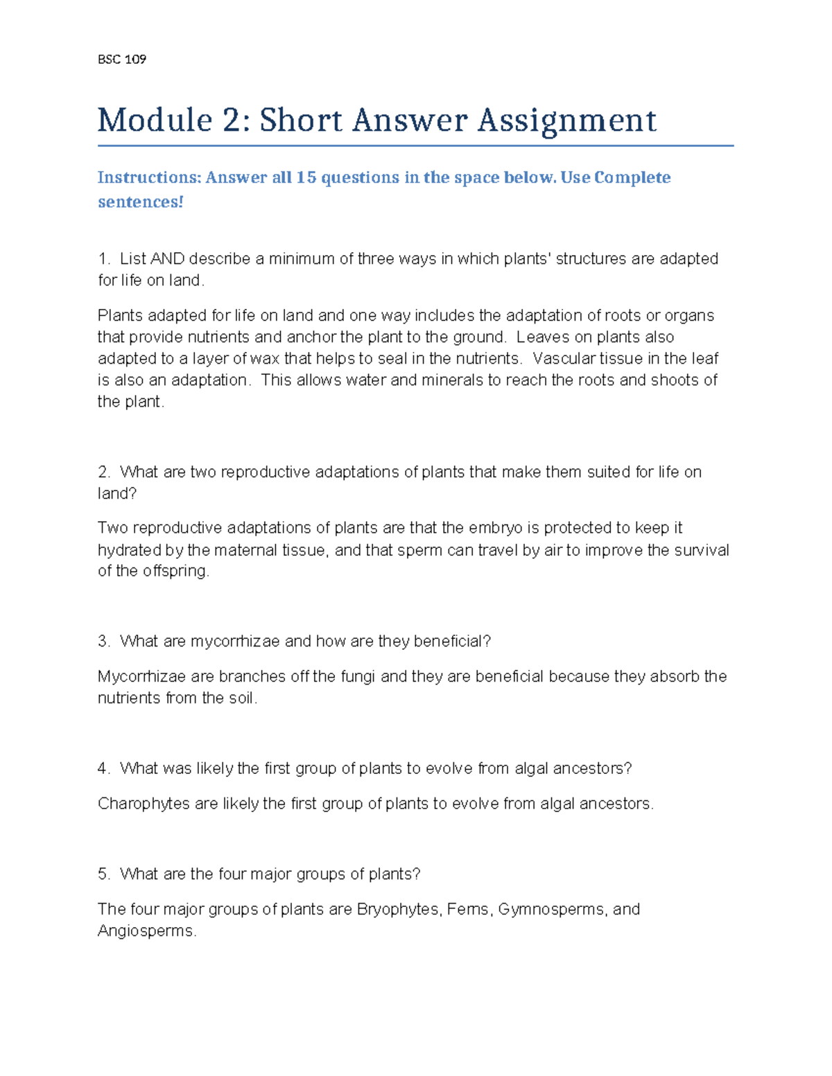 Shannon Grimes m2 Short Answer Assignment - BSC 109 Module 2: Short ...