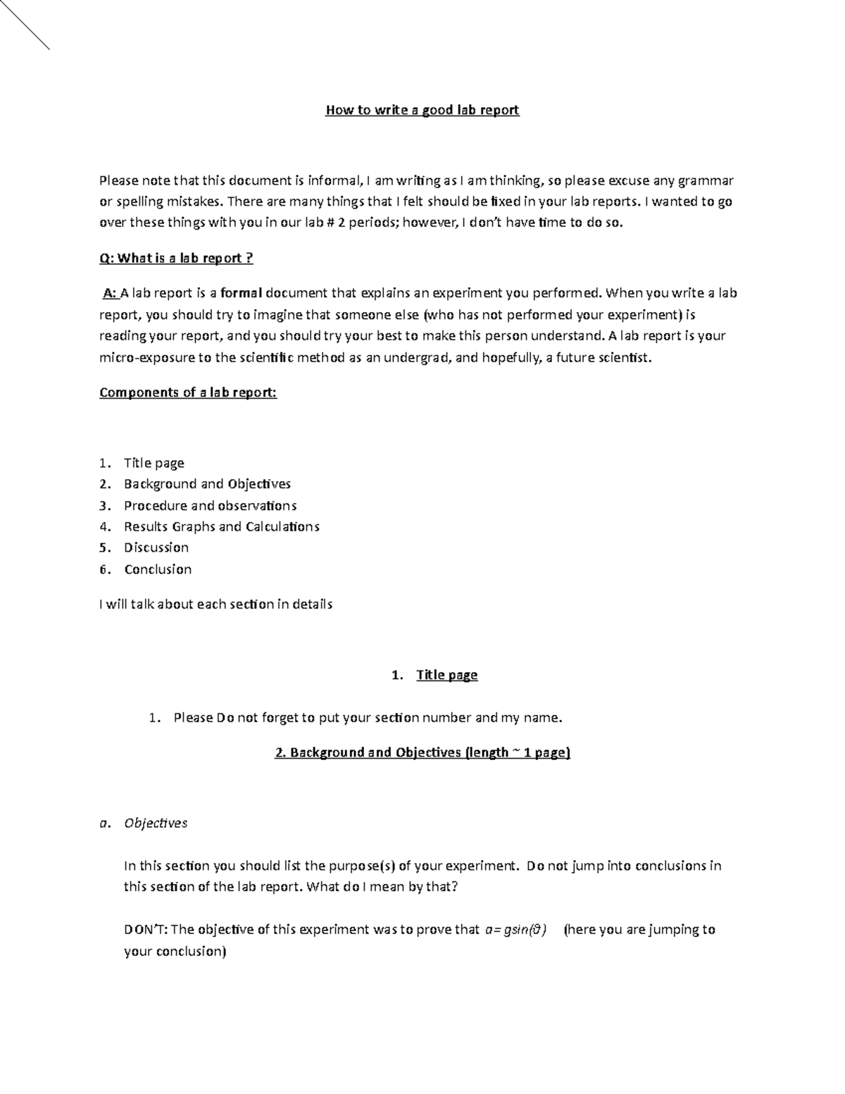 How to write a good lab report - How to write a good lab report Please ...