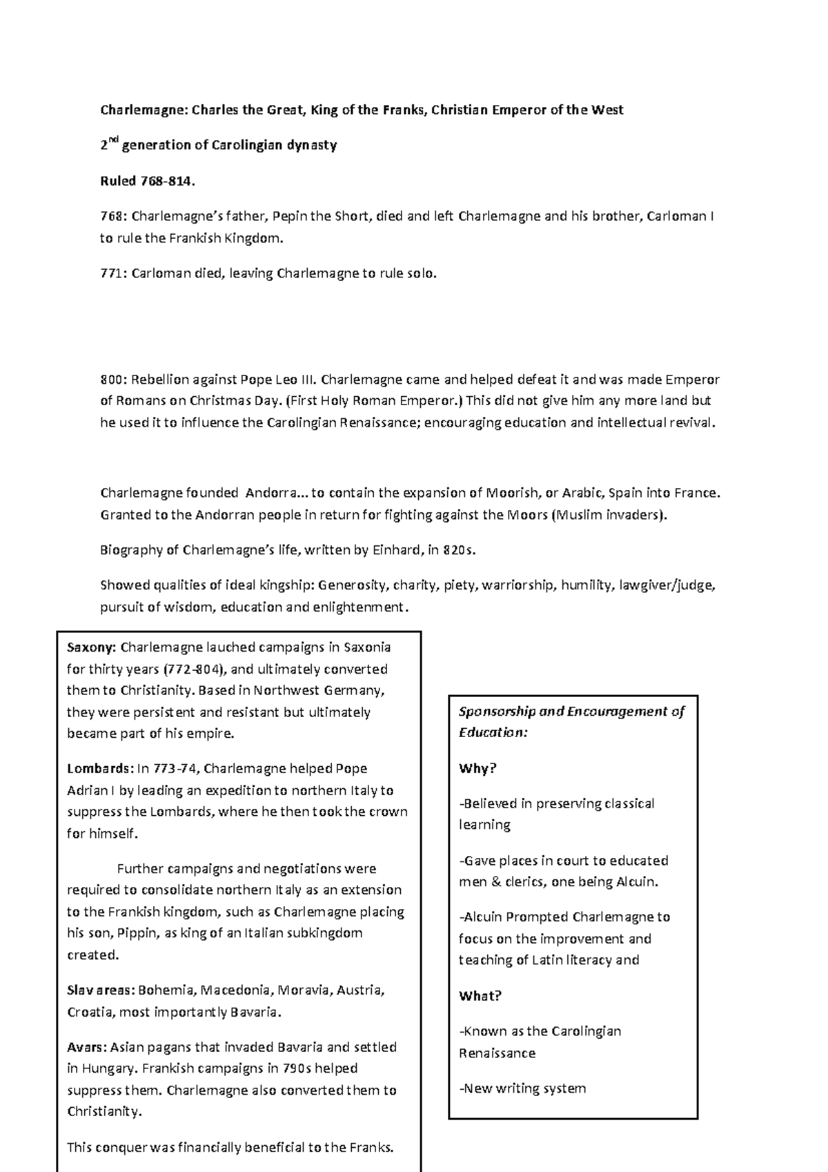 Revision Notes Monarchy and Society Ad 800 - 1300: Quick fact sheet on ...