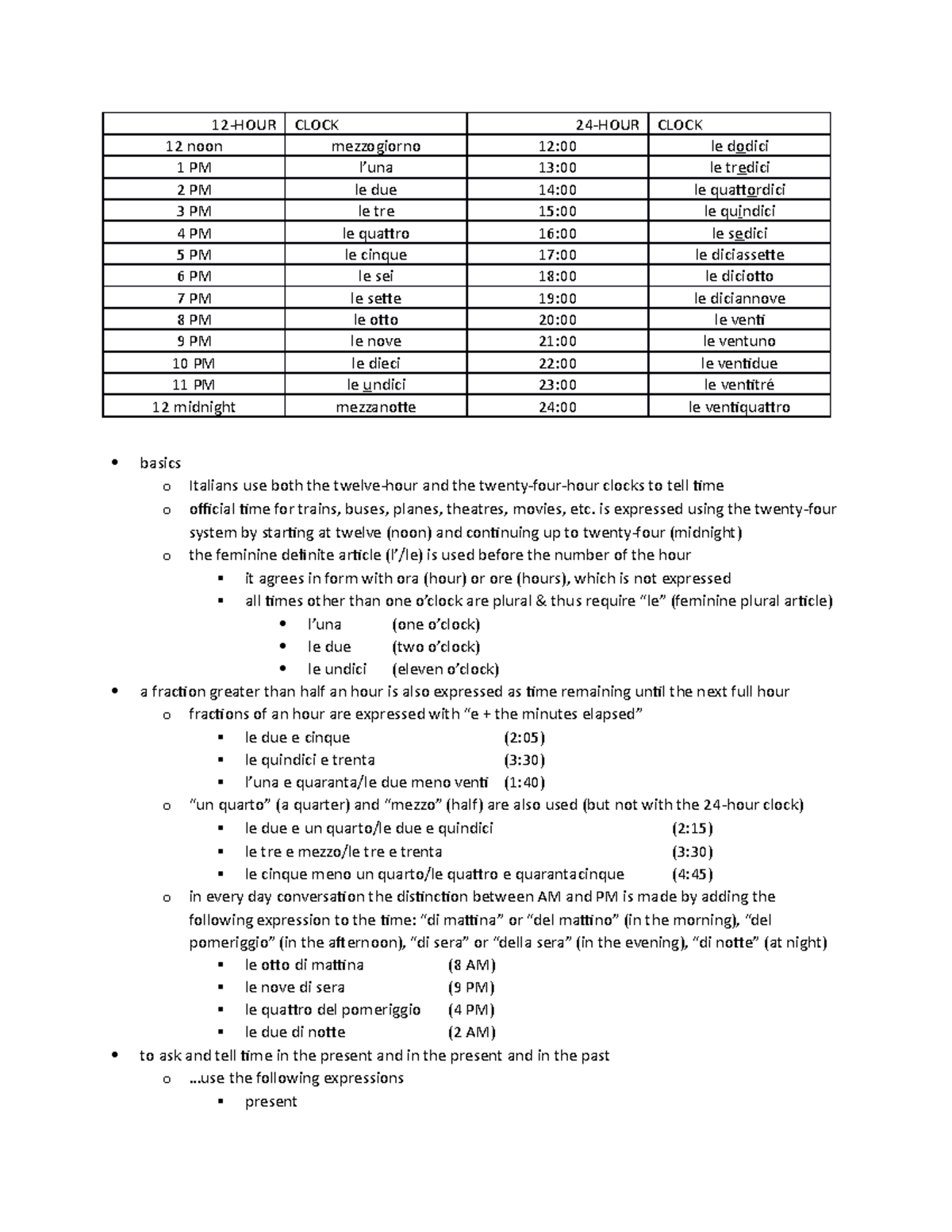 Time & Information - 12-HOUR 12 noon 1 PM 2 PM 3 PM 4 PM 5 PM 6 PM 7 PM ...