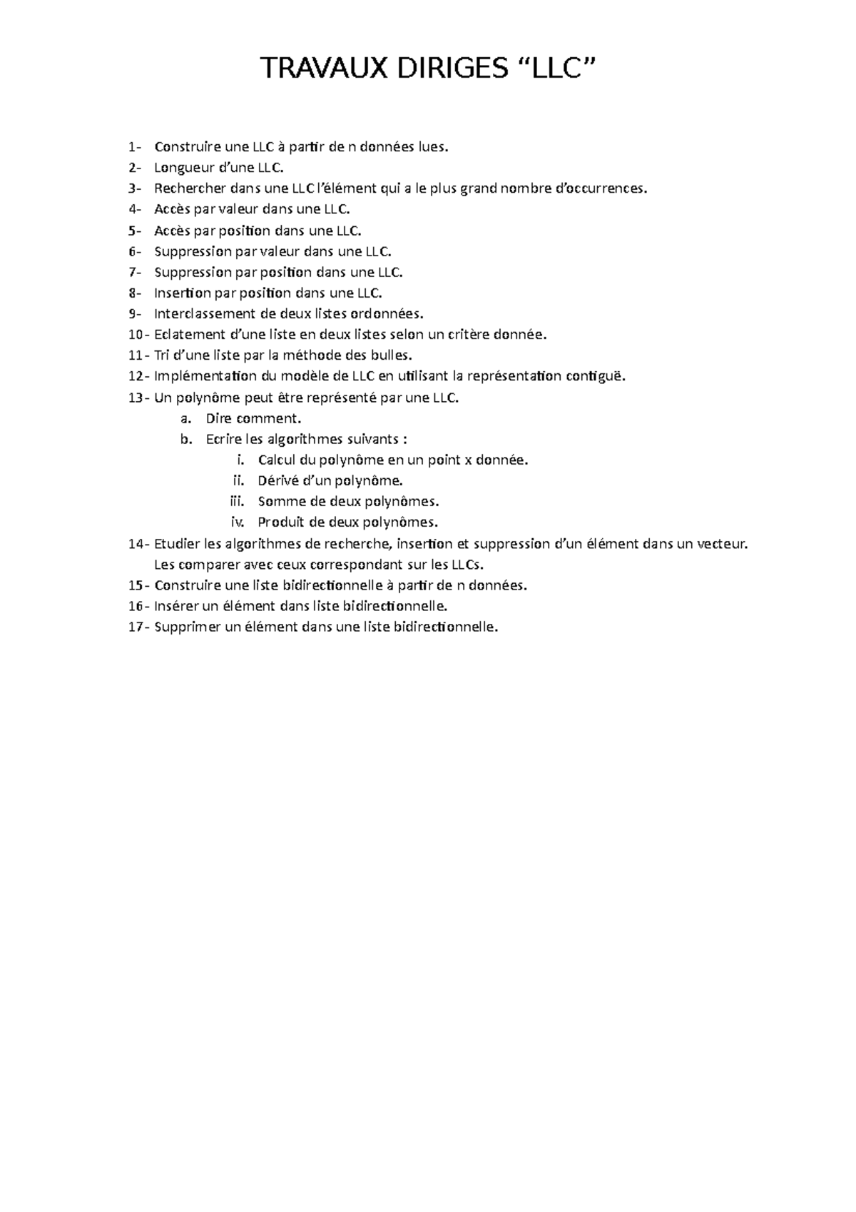 TD LLC - exercises about linked lists - TRAVAUX DIRIGES “LLC” 1 ...