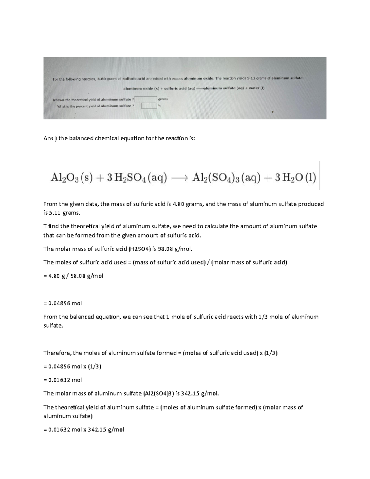 How to calculate percent yield - Ans ) the balanced chemical equation ...
