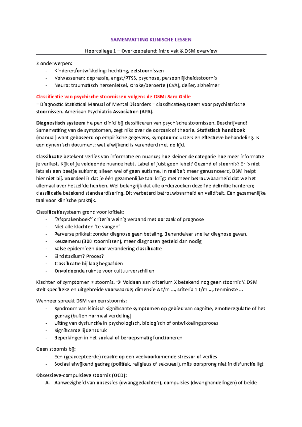 Samenvatting Klinische Lessen - SAMENVATTING KLINISCHE LESSEN ...