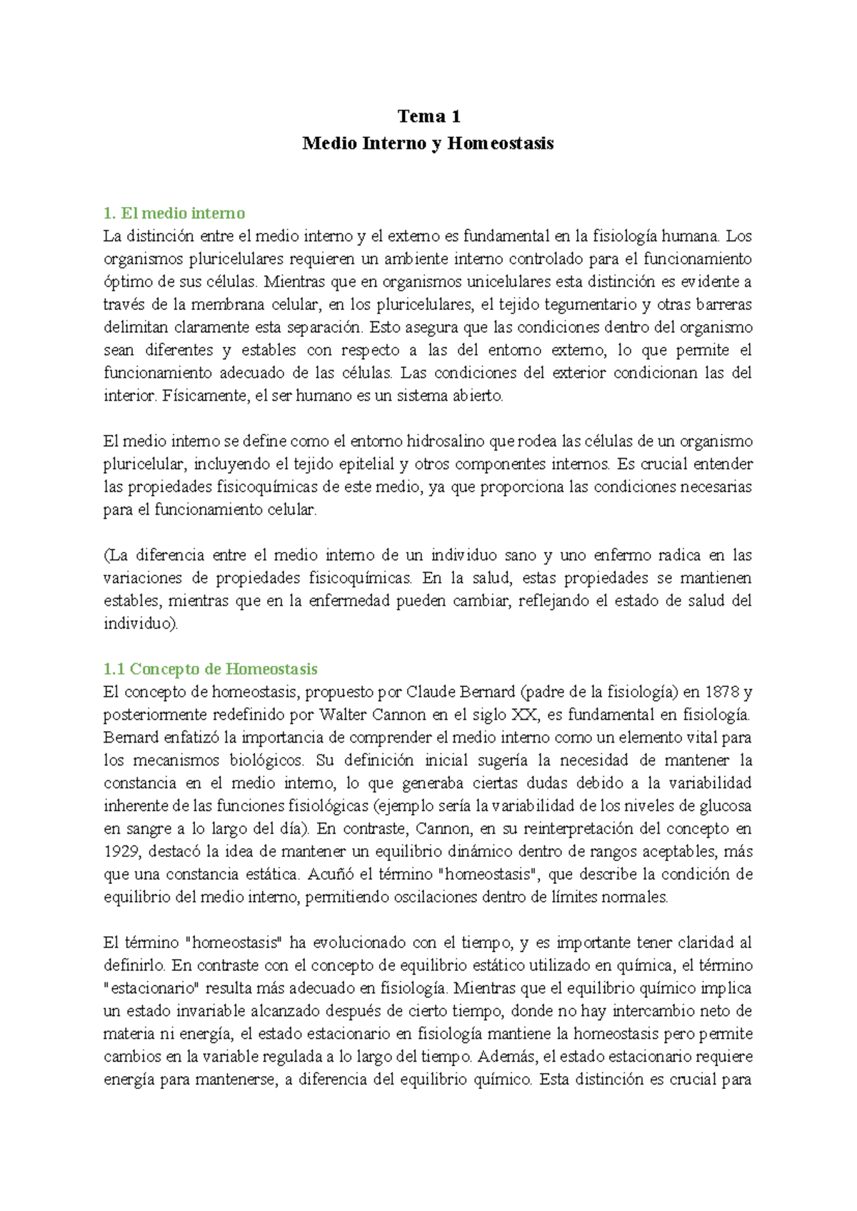 Tema 1 - Medio Interno y Homeostasis - Tema 1 Medio Interno y ...