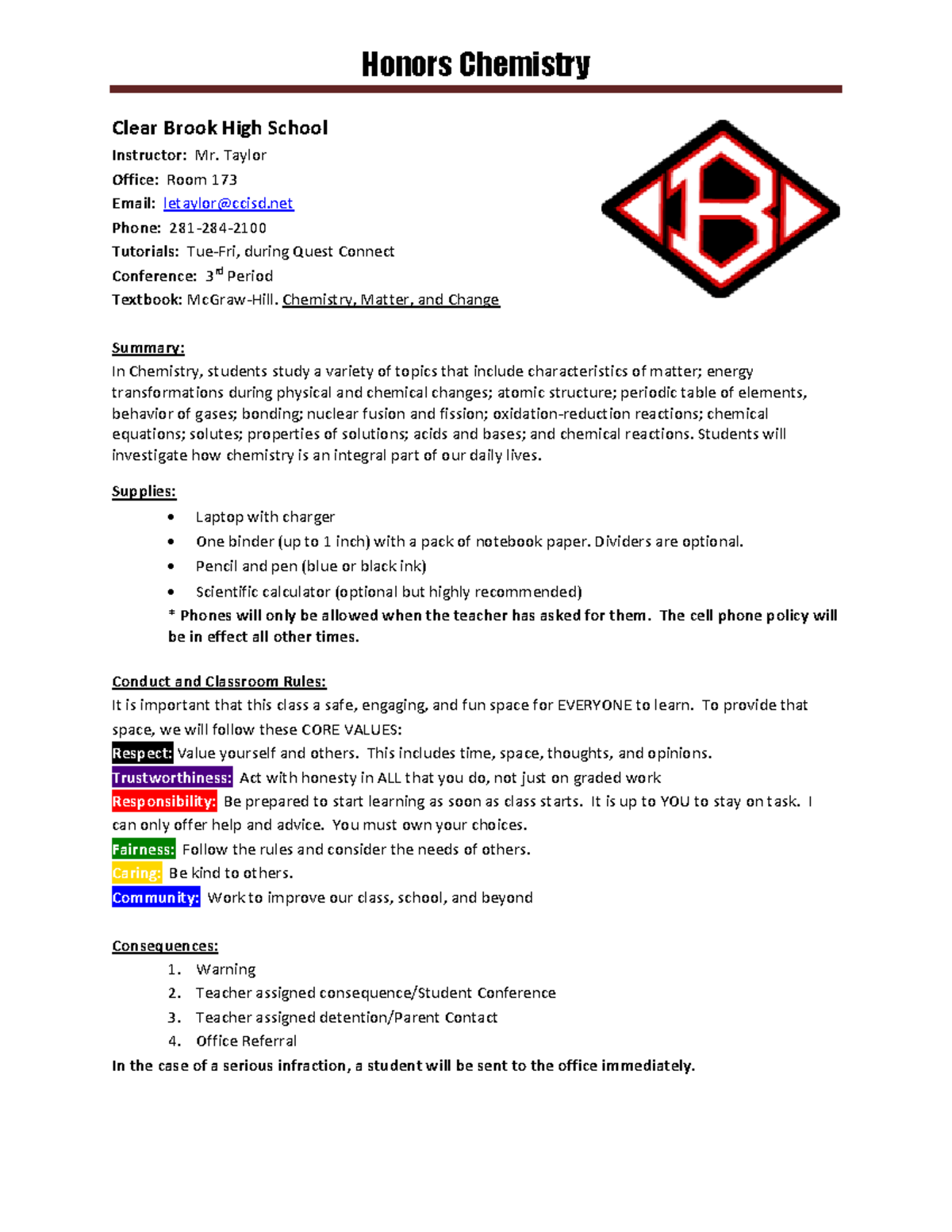 Honors Chemistry Syllabus 2024-2025 - Honors Chemistry Clear Brook High ...