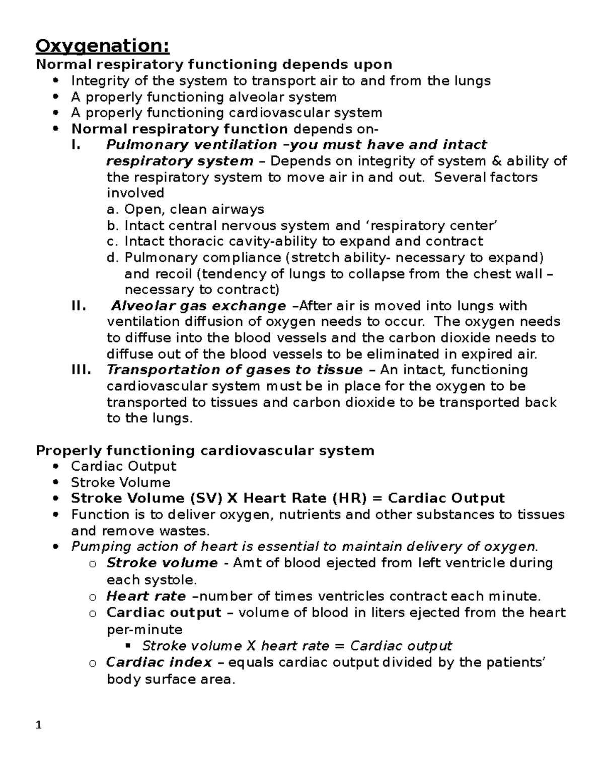 134 Oxygenation Notes - Oxygenation: Normal respiratory functioning ...