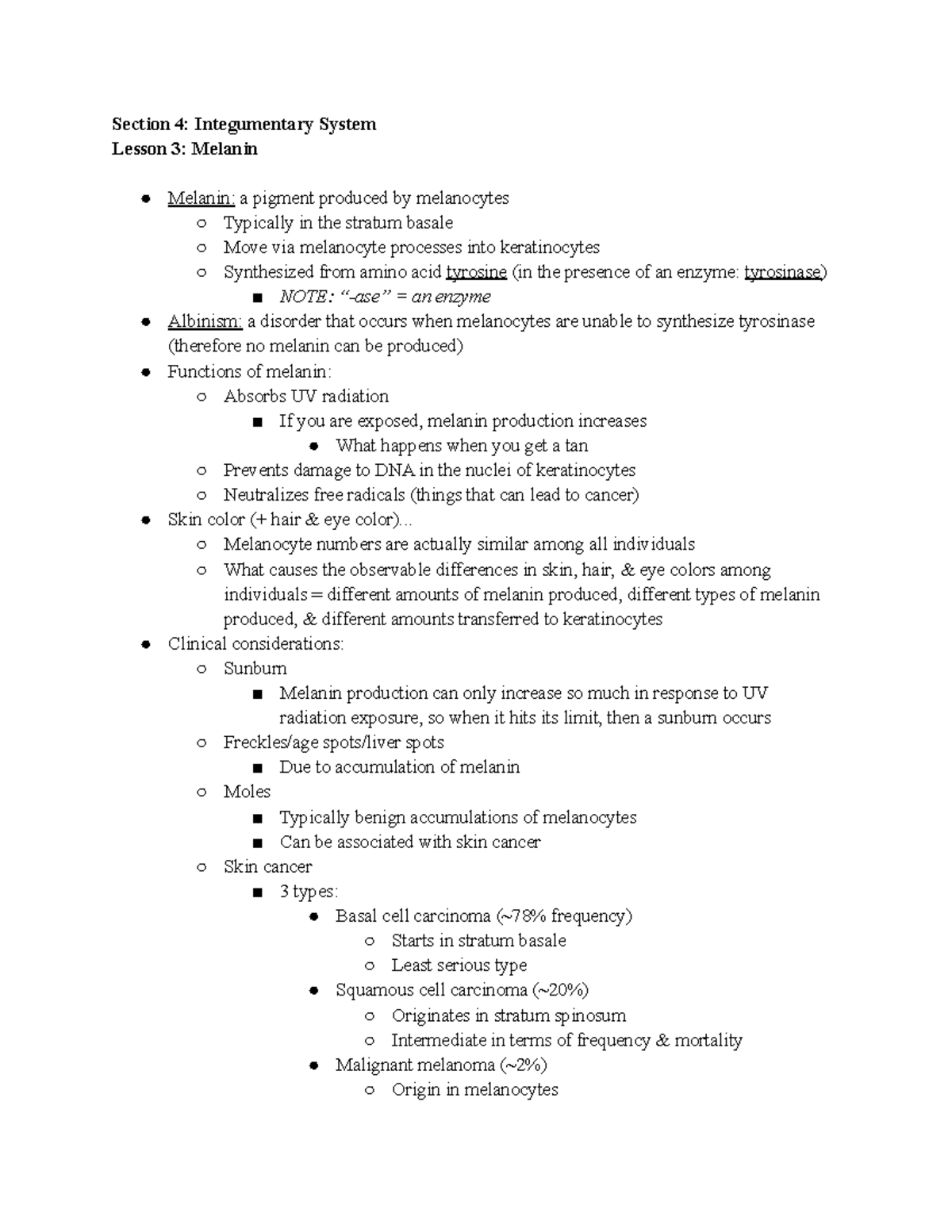 23- Melanin - Section 4: Integumentary System Lesson 3: Melanin Melanin ...