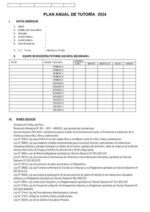 PLAN Anual DE 4º Tutoria- 2024 - PROGRAMACIÓN ANUAL –SECUNDARIA - 2024 PROGRAMACIÓN ANUAL DE ...