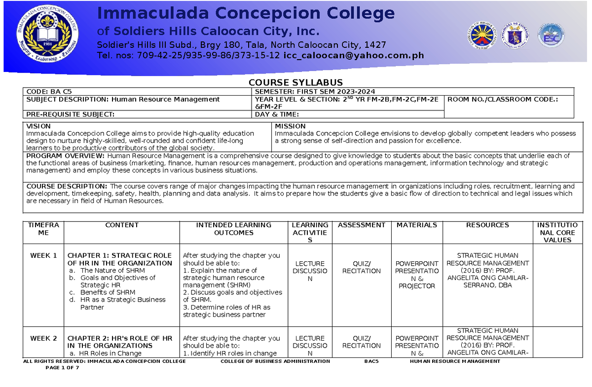 01BAC5- Syllabus - Bachelor of science in business administration ...