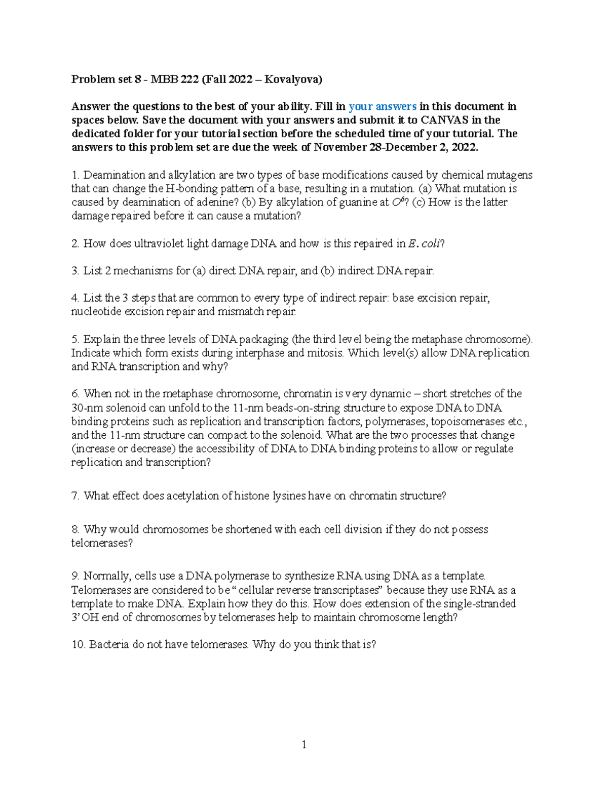 Problem set 8 - Fill in your answers in this document in spaces below. Save the document with ...