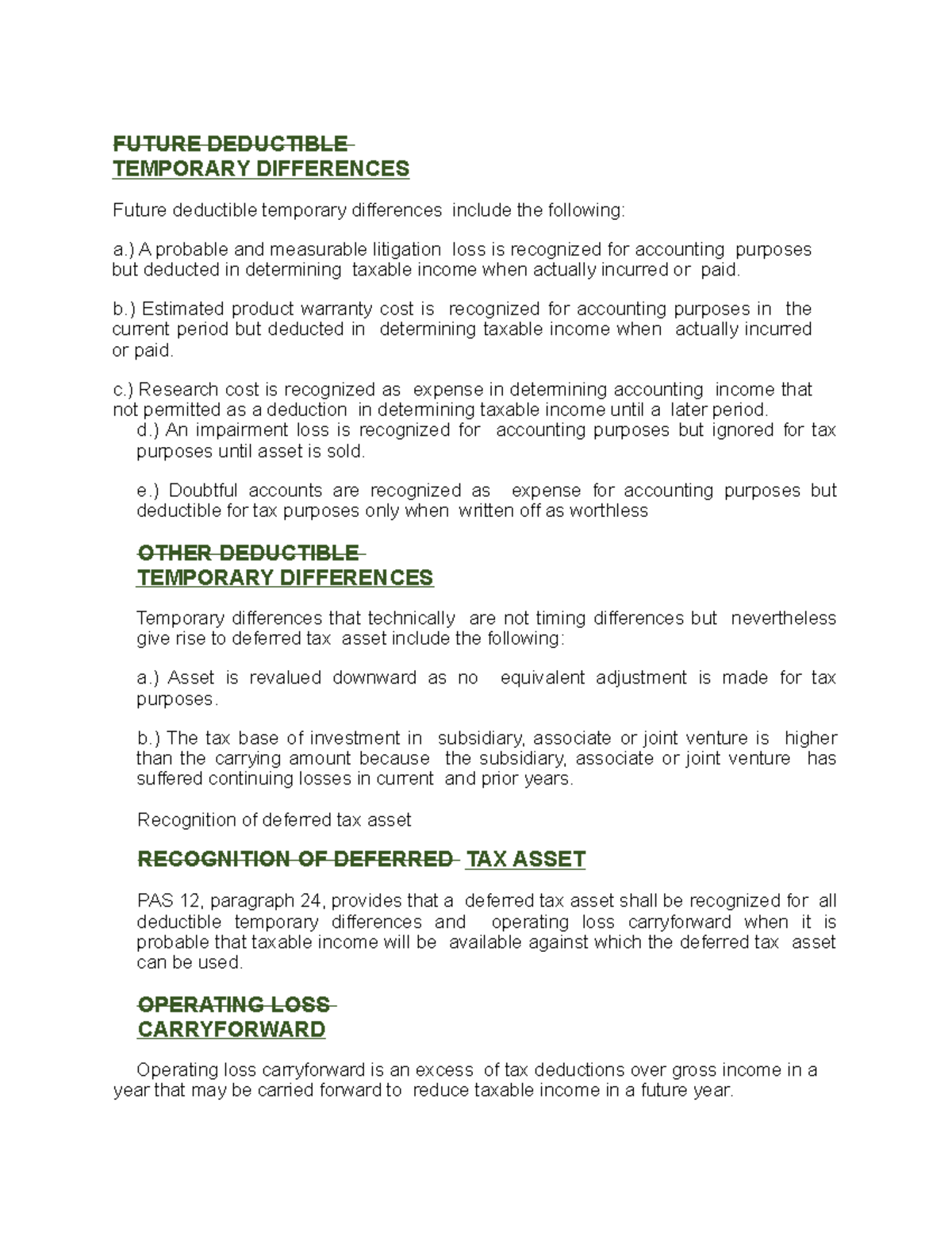 Future Deductible - FUTURE DEDUCTIBLE TEMPORARY DIFFERENCES Future ...