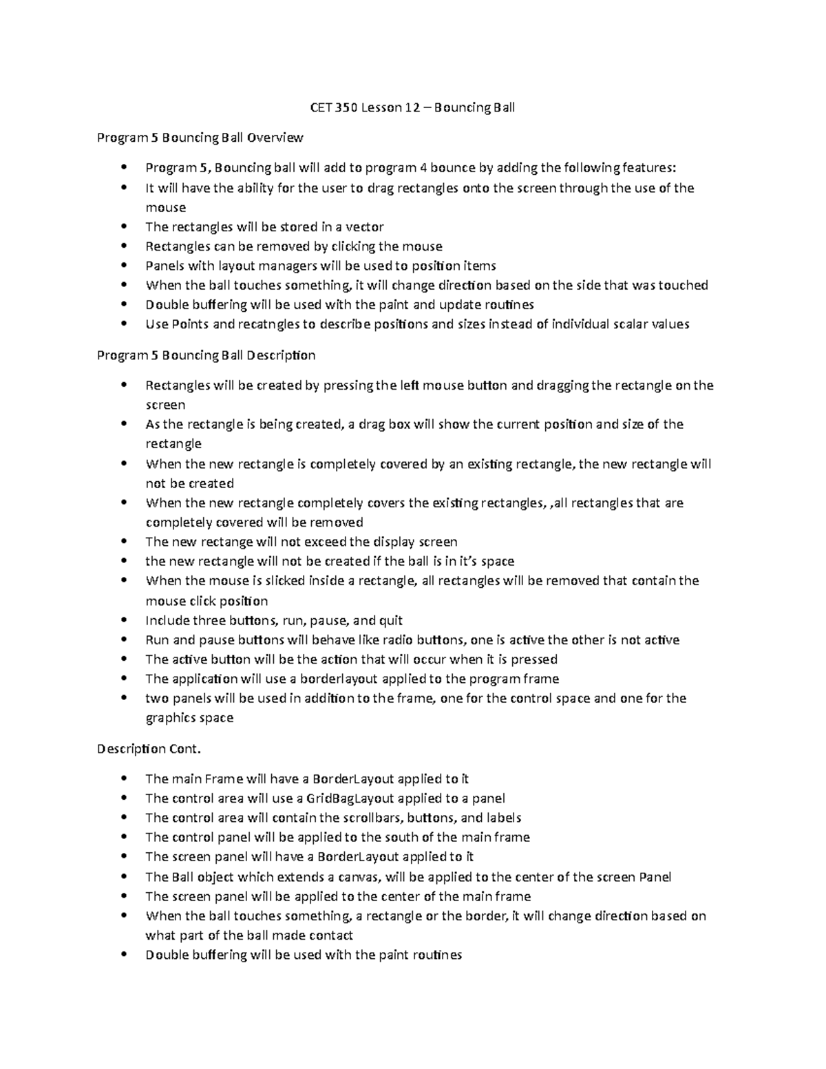 Java Lesson 12 N A Cet 350 Lesson 12 Bouncing Ball Program 5 Bouncing Ball Overview
