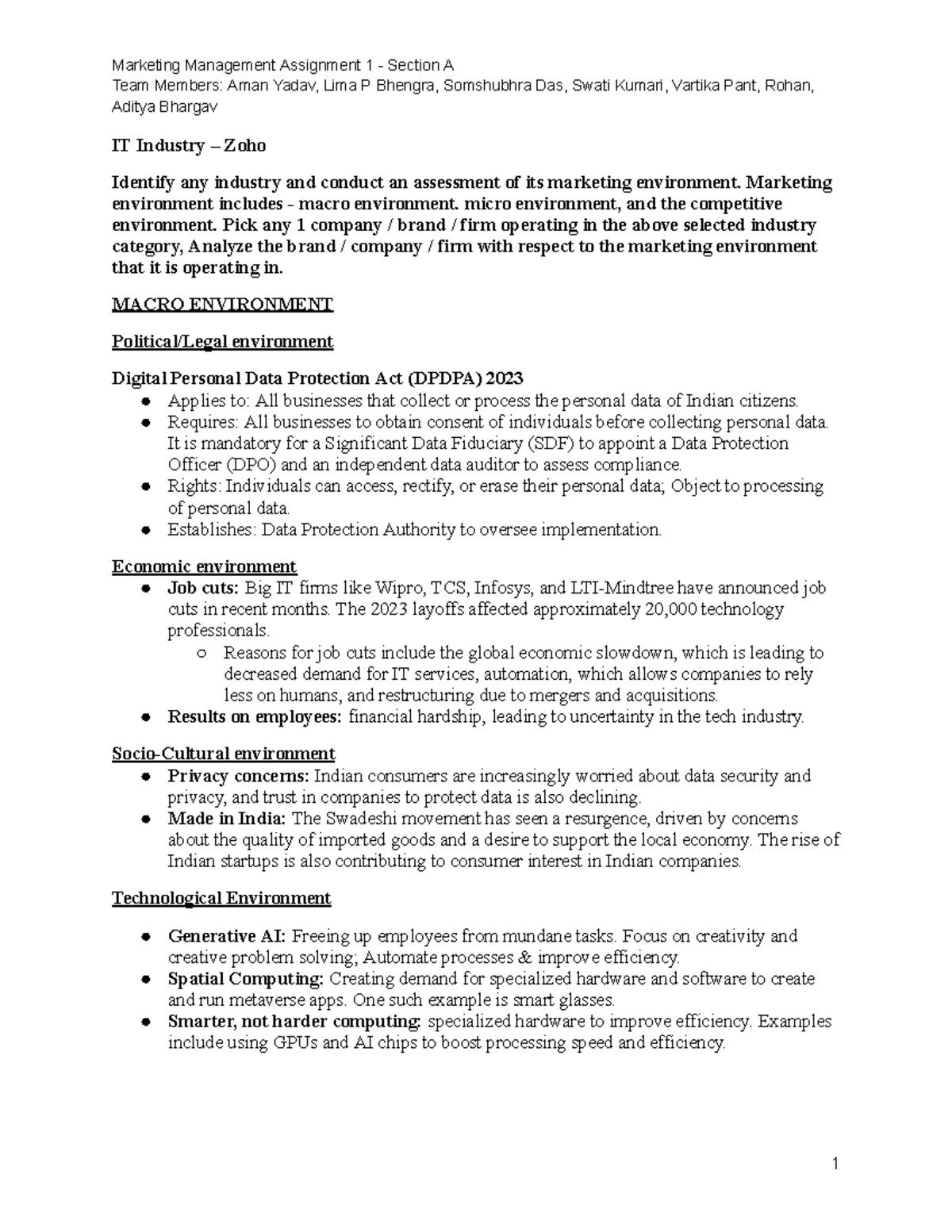 Marketing Management Assignment 1 - Marketing environment includes ...