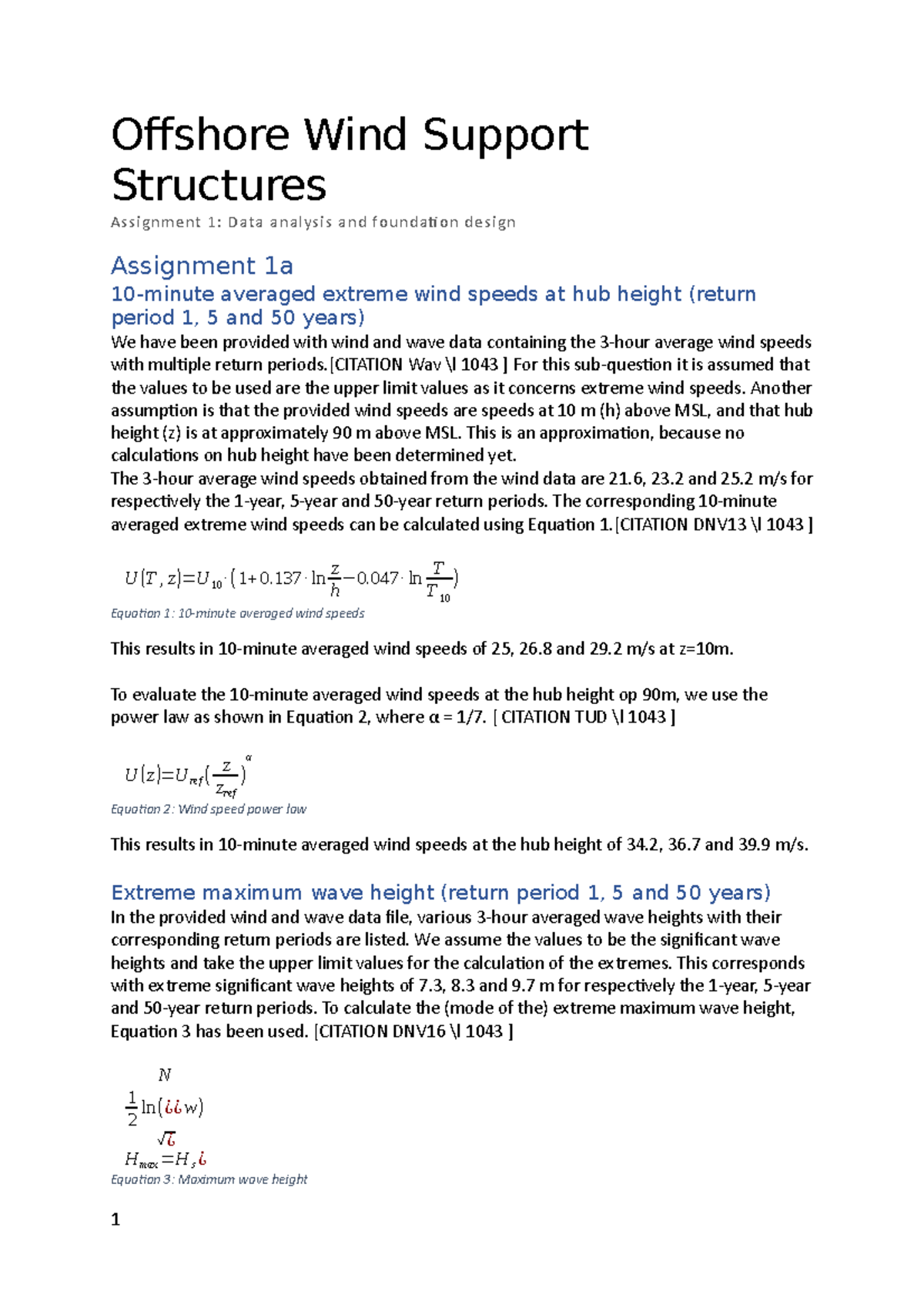 Assignment 1 - Offshore Wind Support Structures Assignment 1: Data ...