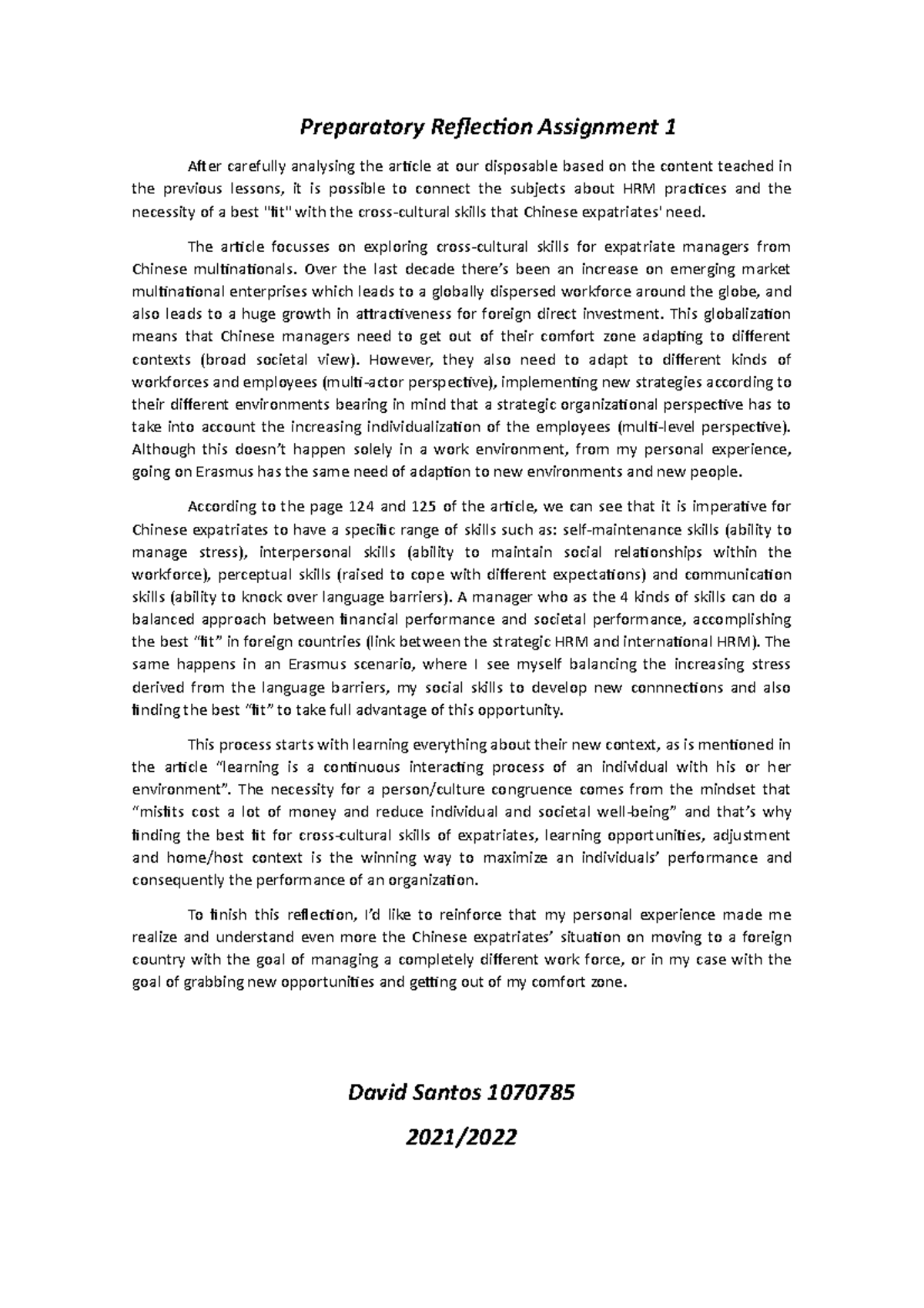 Reflection Paper 1 - Preparatory Reflection Assignment 1 After ...