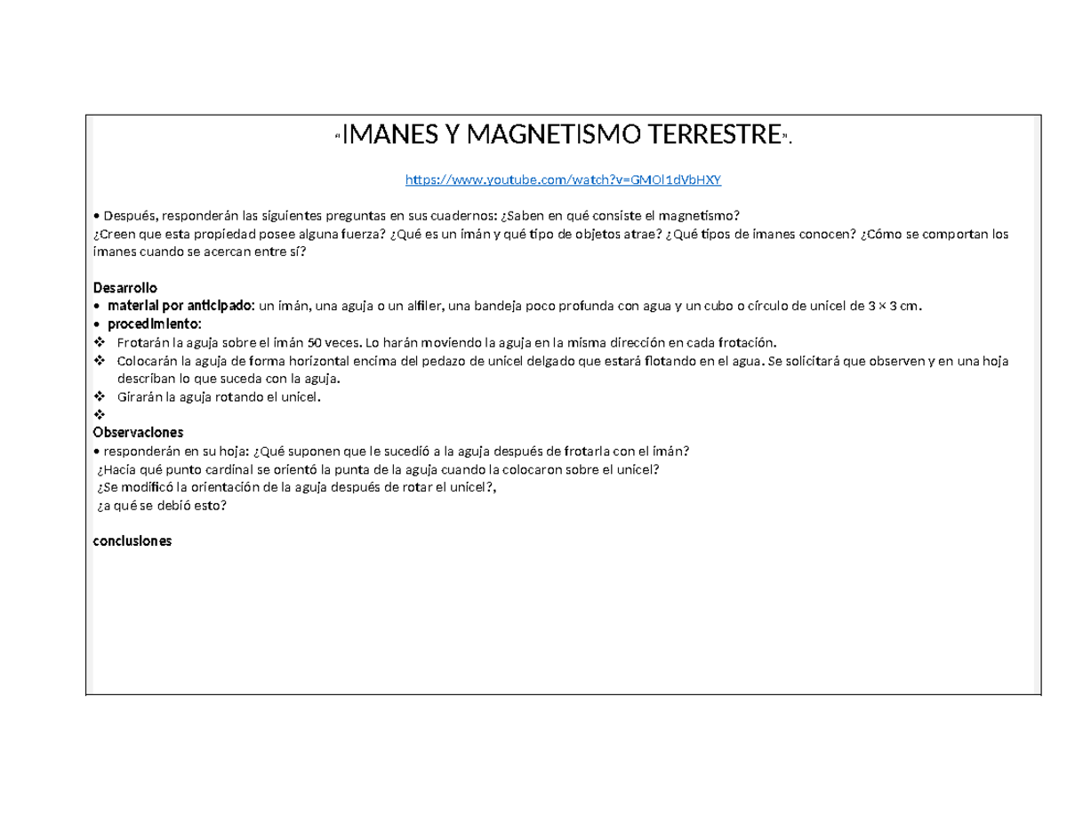 Imanes Y Magnetismo Terrestre - “IMANES Y MAGNETISMO TERRESTRE ...