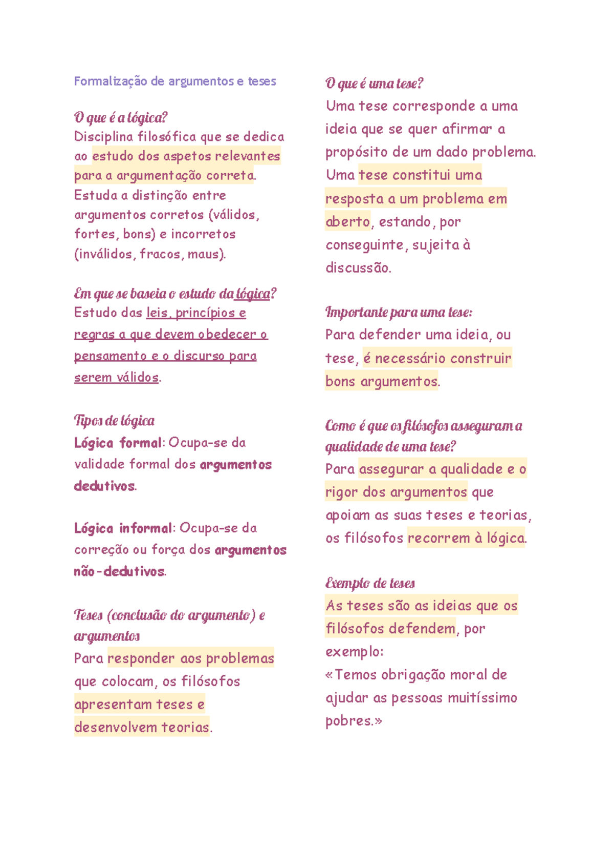 Resumos de filosofia (LÓGICA) - 10º ano - Formalização de argumentos e ...
