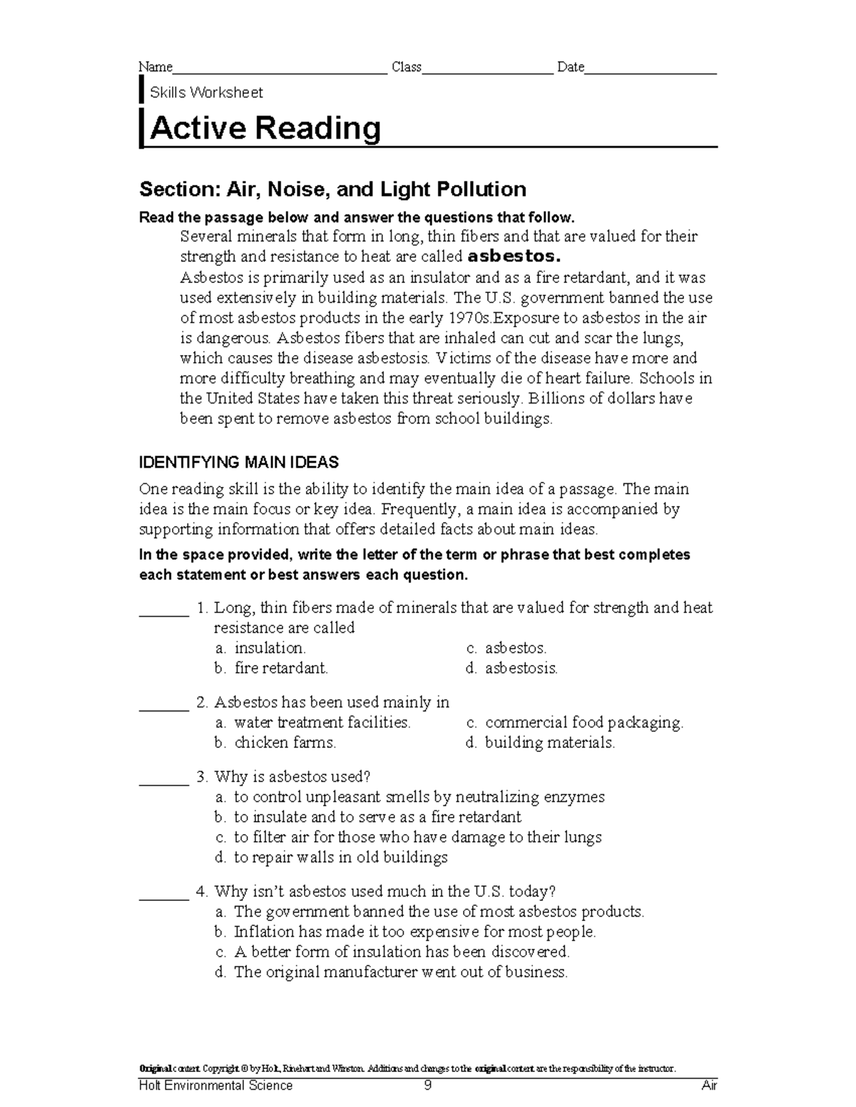 Active Reading - Air Light and Noise Pollution - Name ...