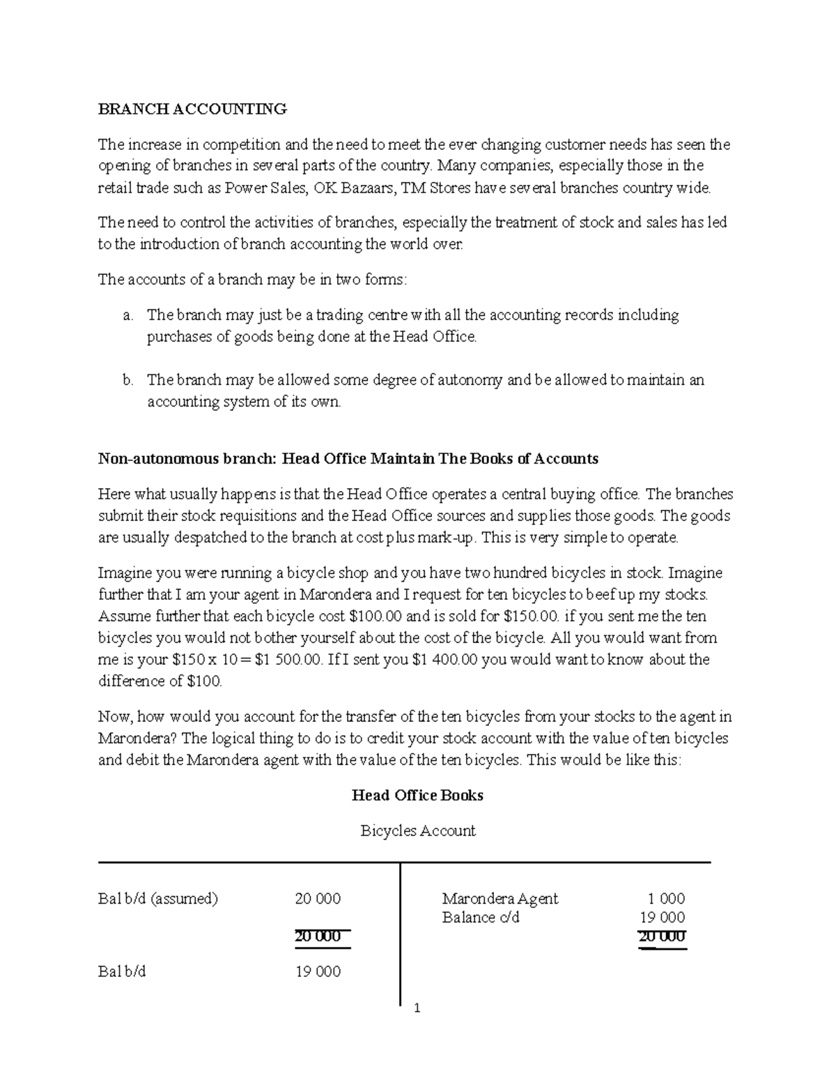 Branch Accounting 2 - examples - BRANCH ACCOUNTING The increase in ...