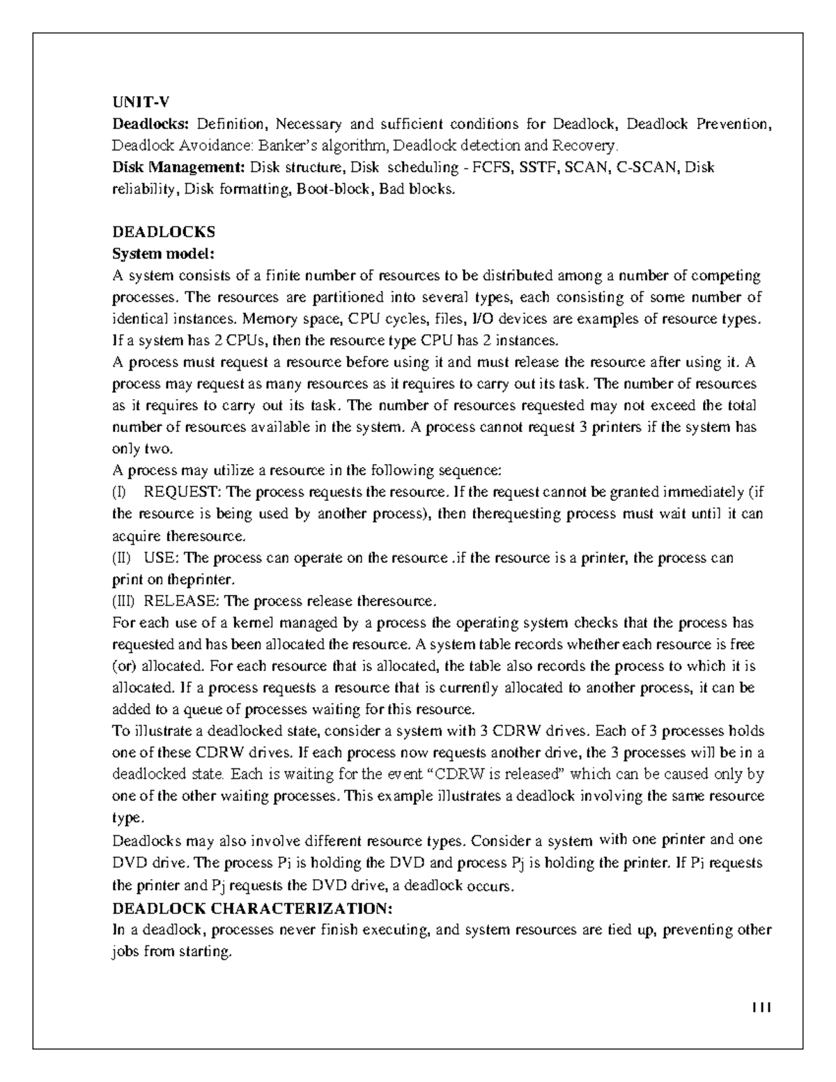 Operating System Unit-5 Notes - UNIT-V Deadlocks: Definition, Necessary ...