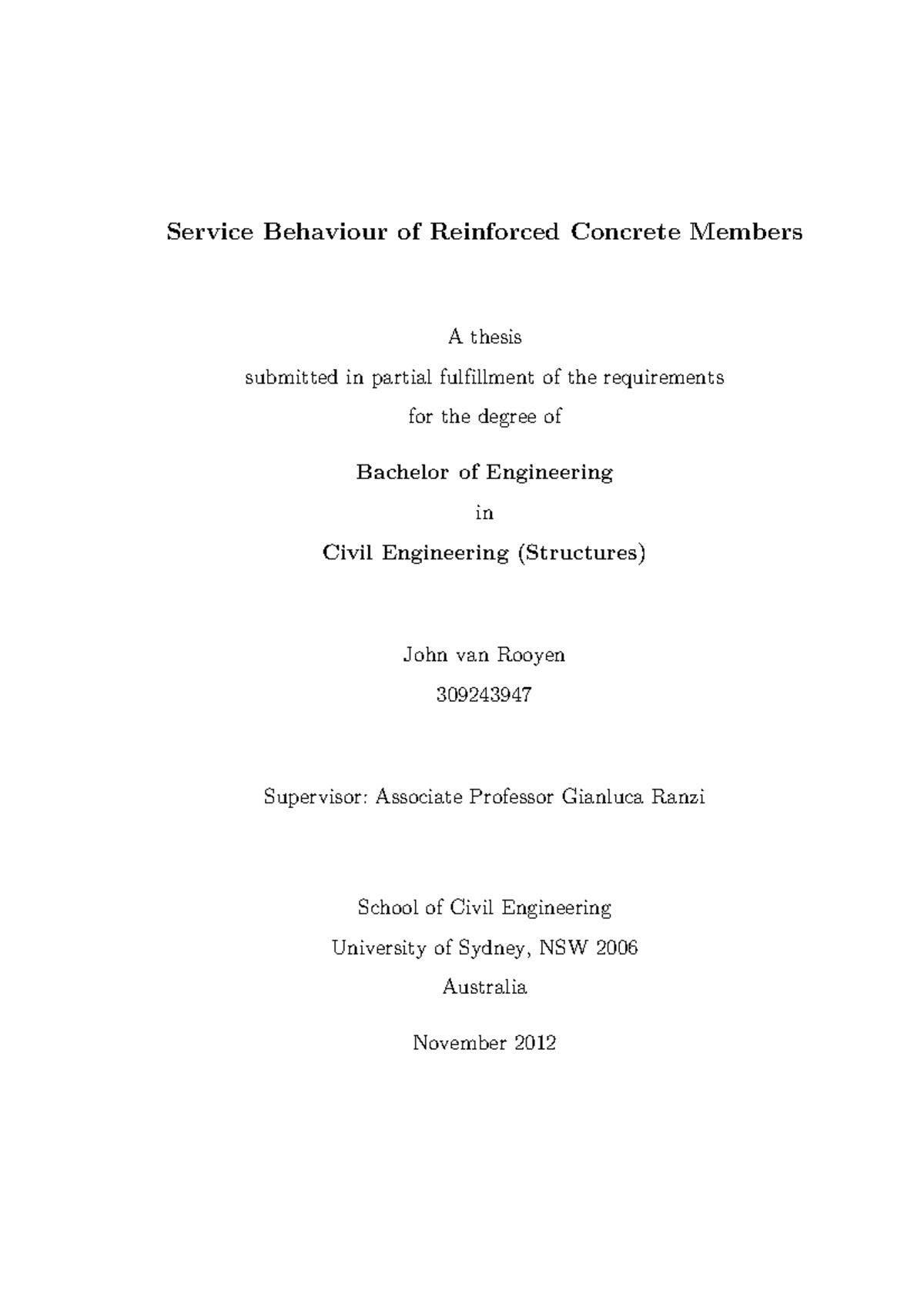 Thesis - Jv R 2012 - Service Behaviour of Reinforced Concrete Members A ...