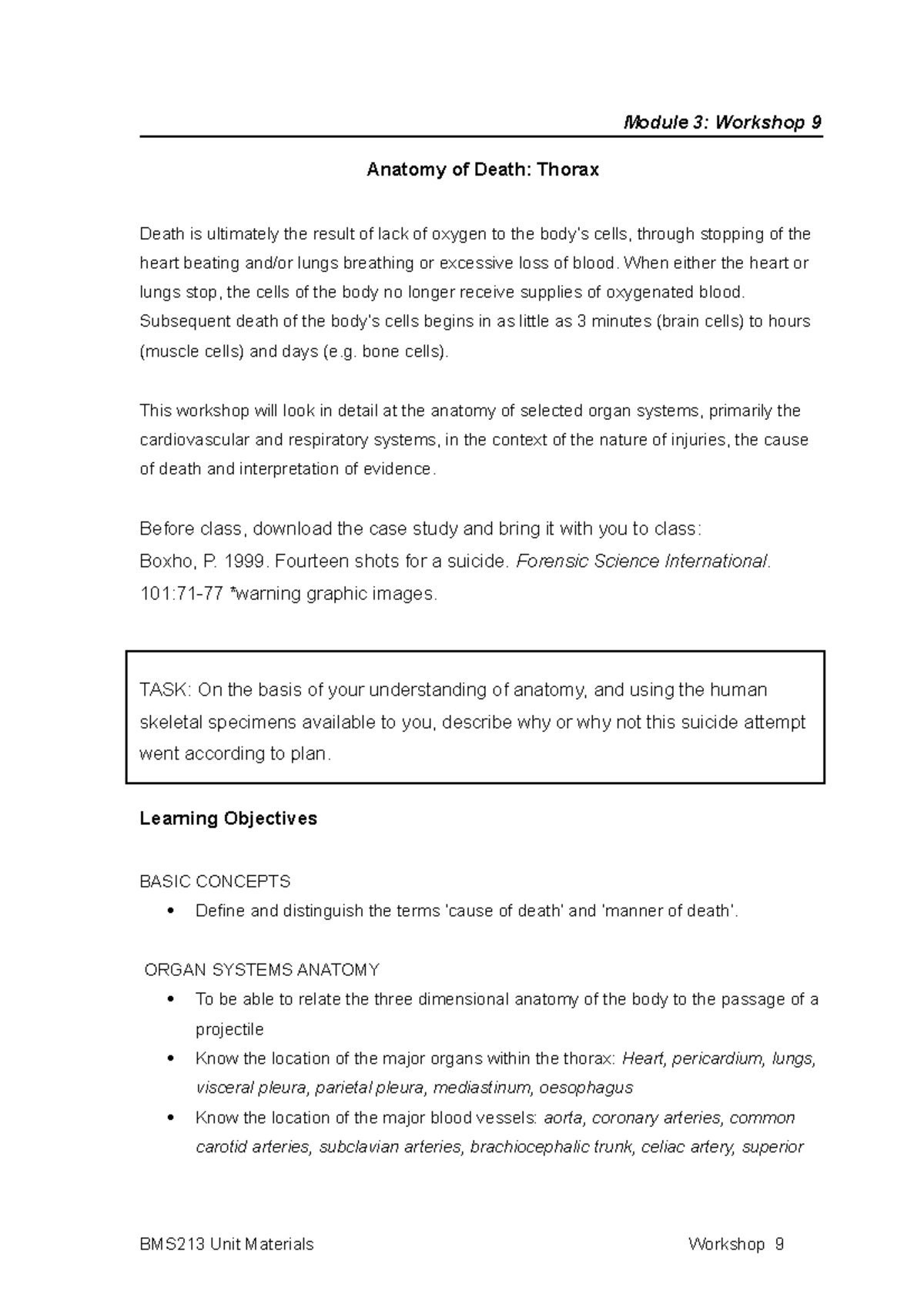 Workshop 9 2016 Week 9 - Module 3: Workshop 9 Anatomy of Death: Thorax ...