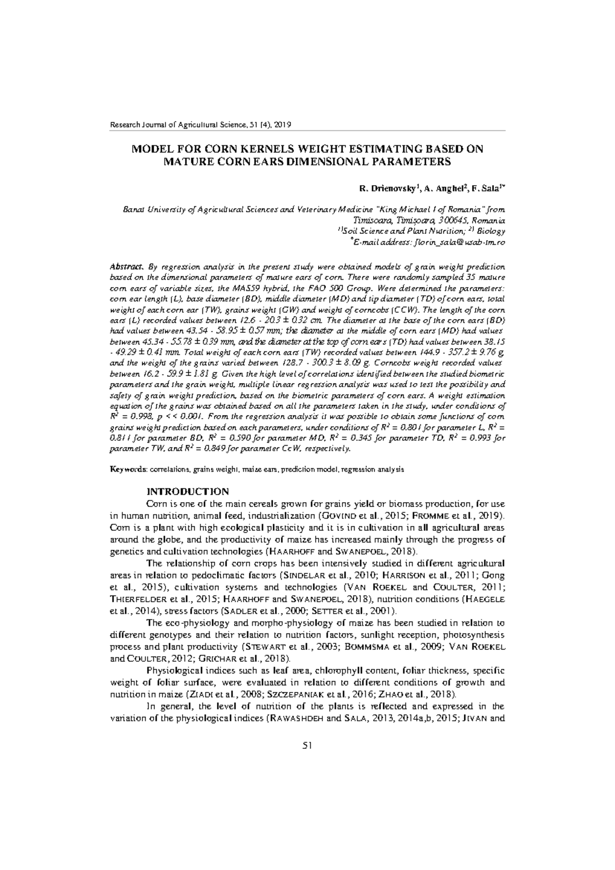 Drienovsky 2 - Ninguno - MODEL FOR CORN KERNELS WEIGHT ESTIMATING BASED ...