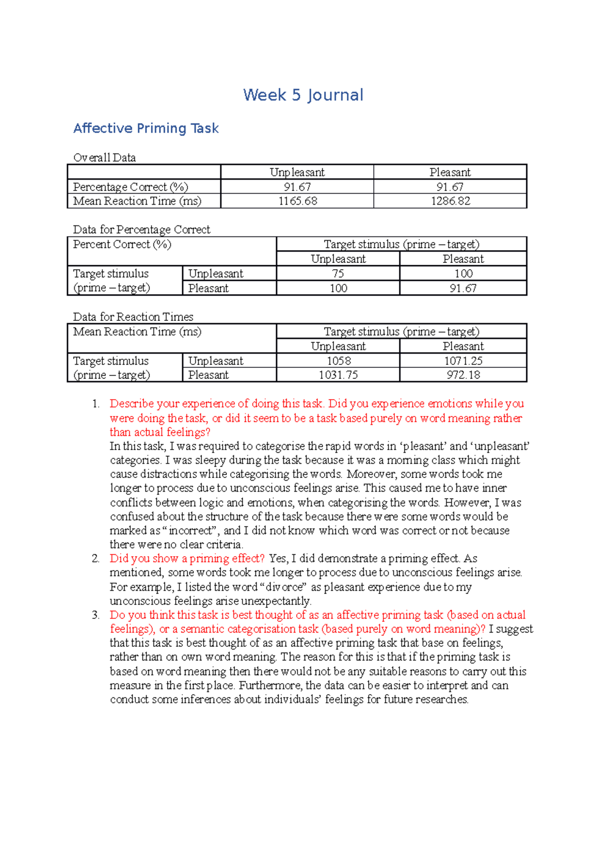 Week 5 Journal - Short-term memory - Week 5 Journal Affective Priming ...