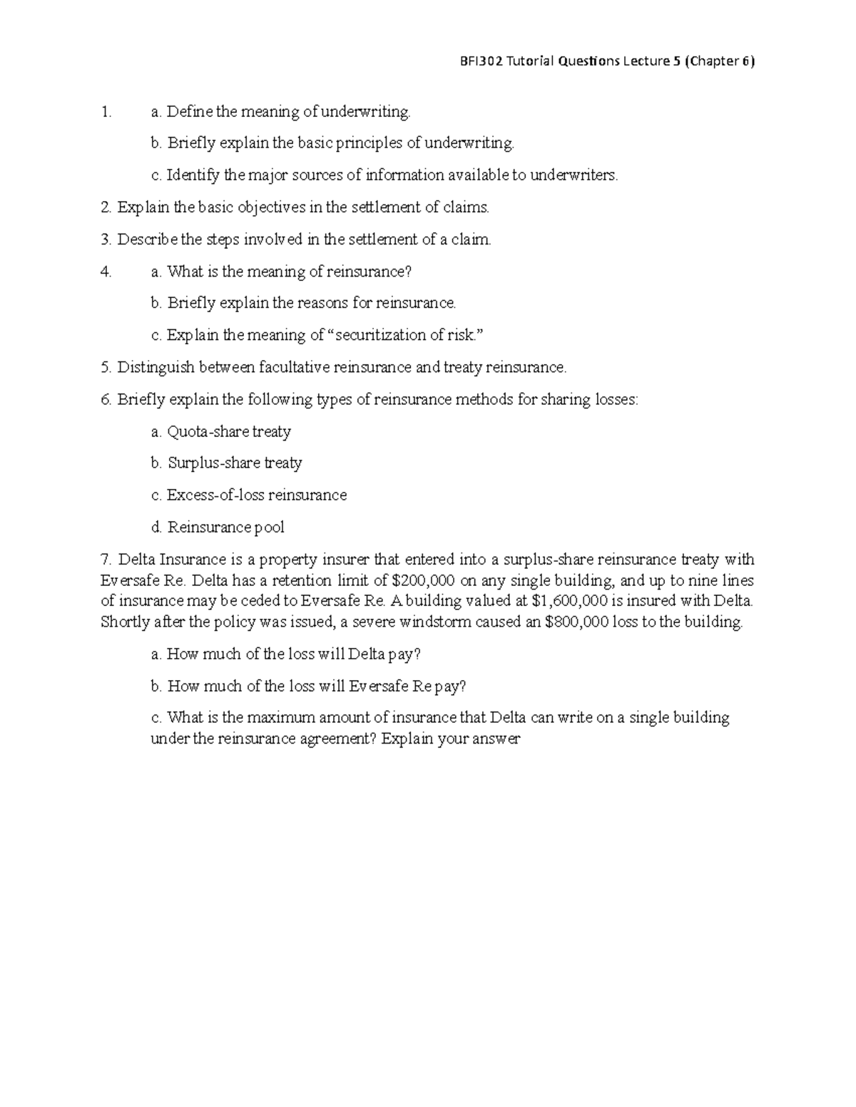 Turorial Chp 5 (Ch - tutorial work - BFI302 Tutorial Questions Lecture ...
