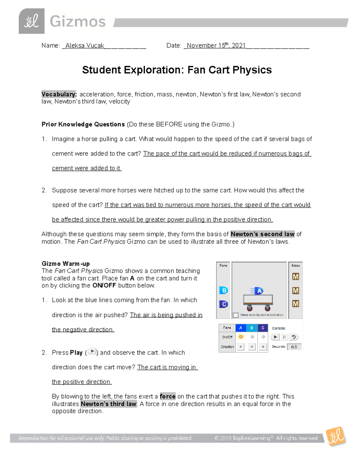 Fan Cart Physics Lab - This represents a lab conducted in a lab, based ...