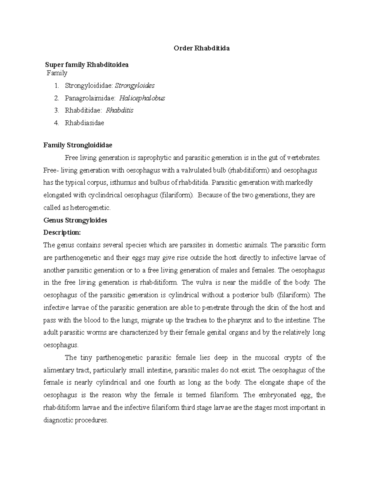 Order Rhabditida - My lecture notes - Order Rhabditida Super family ...