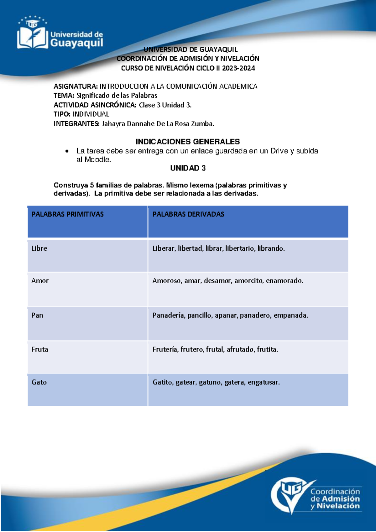 Tarea 6 introducción - UNIVERSIDAD DE GUAYAQUIL COORDINACIÓN DE ADMISIÓN Y NIVELACIÓN CURSO DE ...