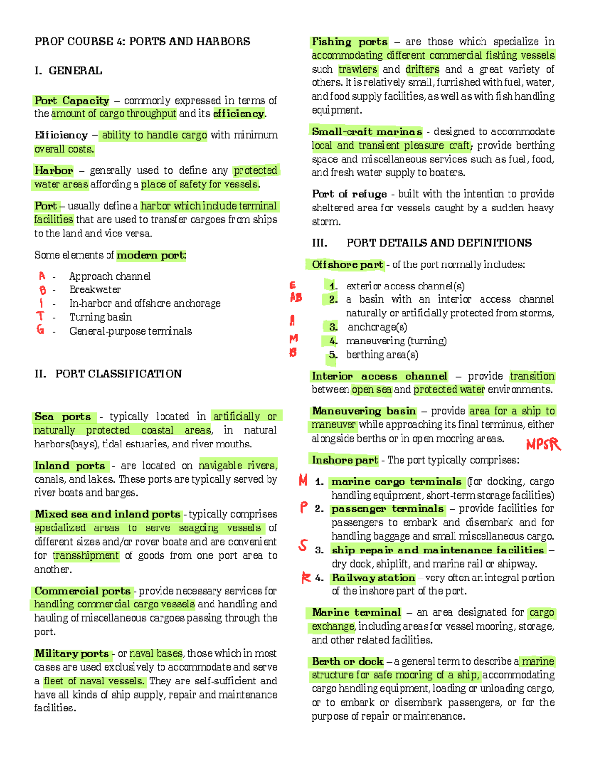 Prof course 4 reviewer - PROF COURSE 4: PORTS AND HARBORS I. GENERAL ...
