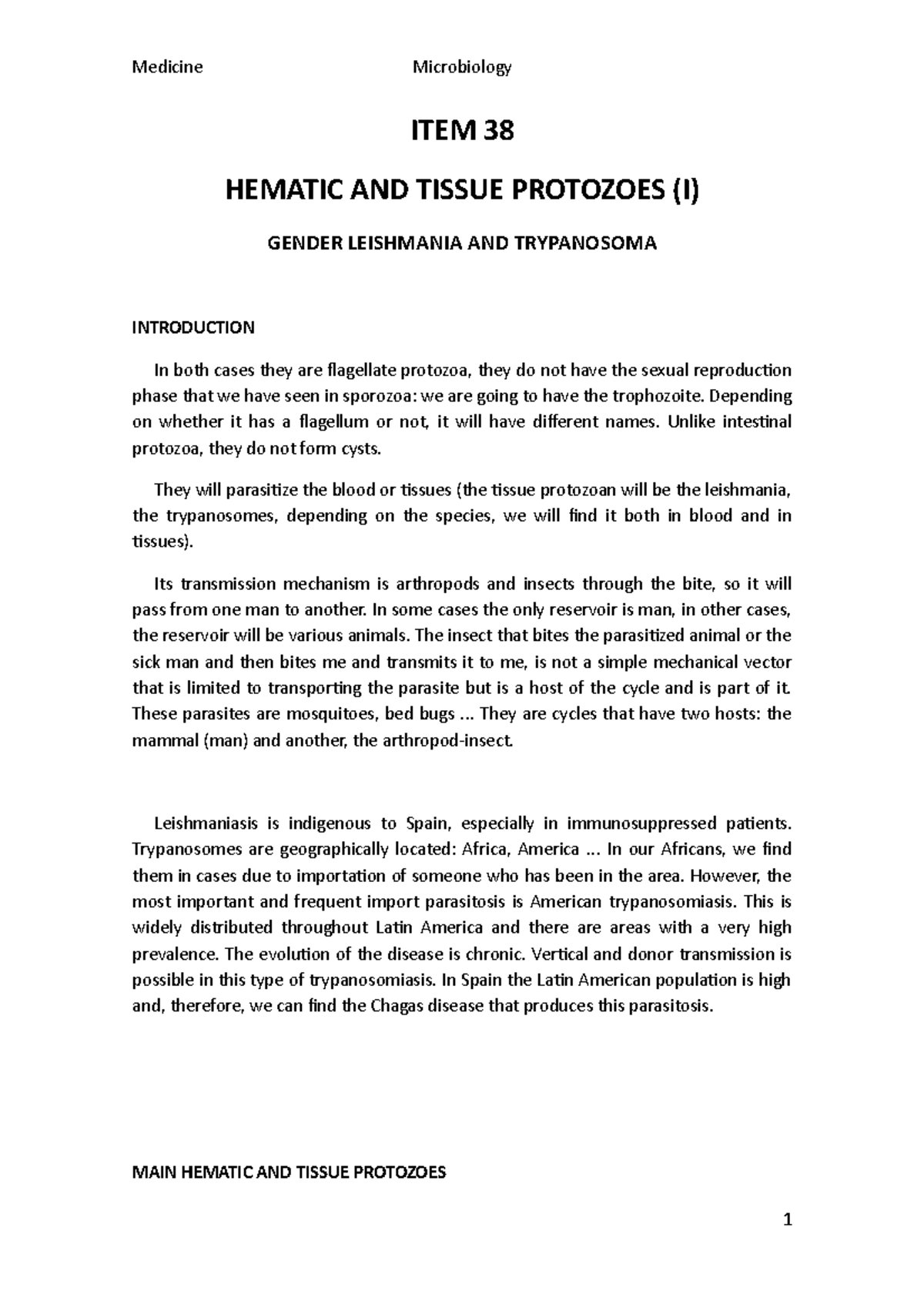 Unit 38 - Lecture notes 38 - ITEM 38 HEMATIC AND TISSUE PROTOZOES (I ...