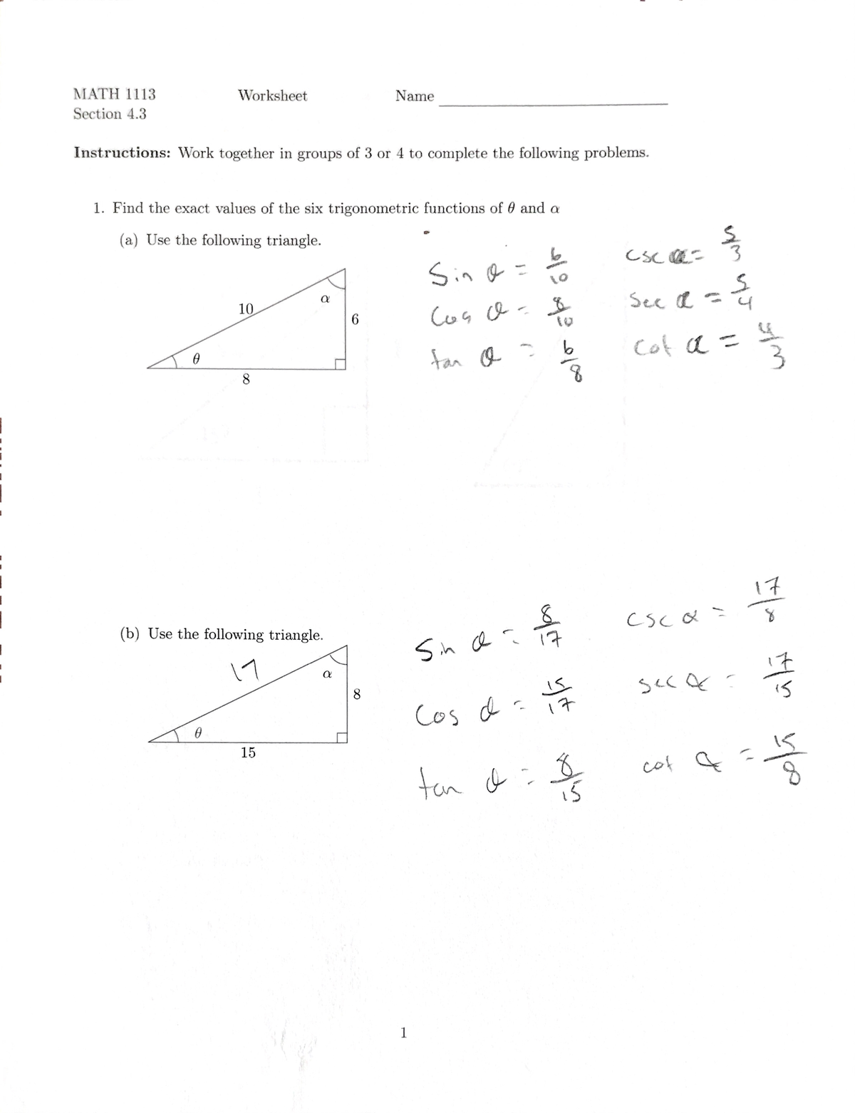4.3 class - homework. - Math2500 - Studocu